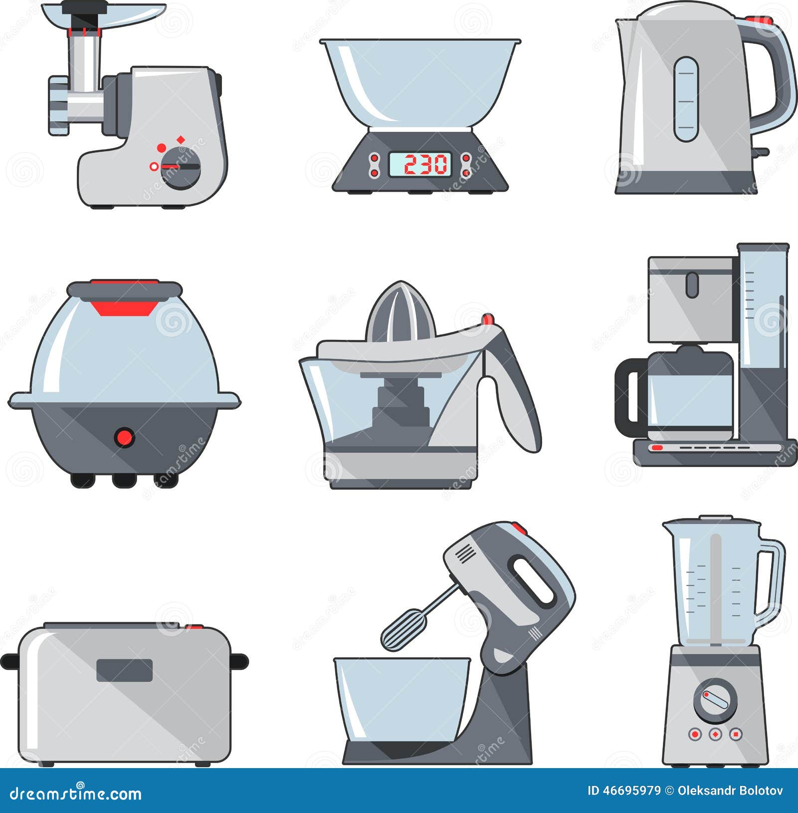 Set of Household Kitchen Appliances Stock Illustration - Illustration ...