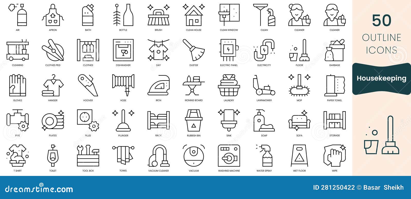 Set of Housekeeping Icons. Thin Linear Style Icons Pack Stock Vector ...