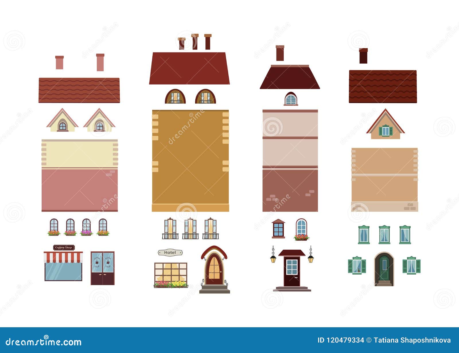 Set of Houses with Elements Stock Illustration - Illustration of ...