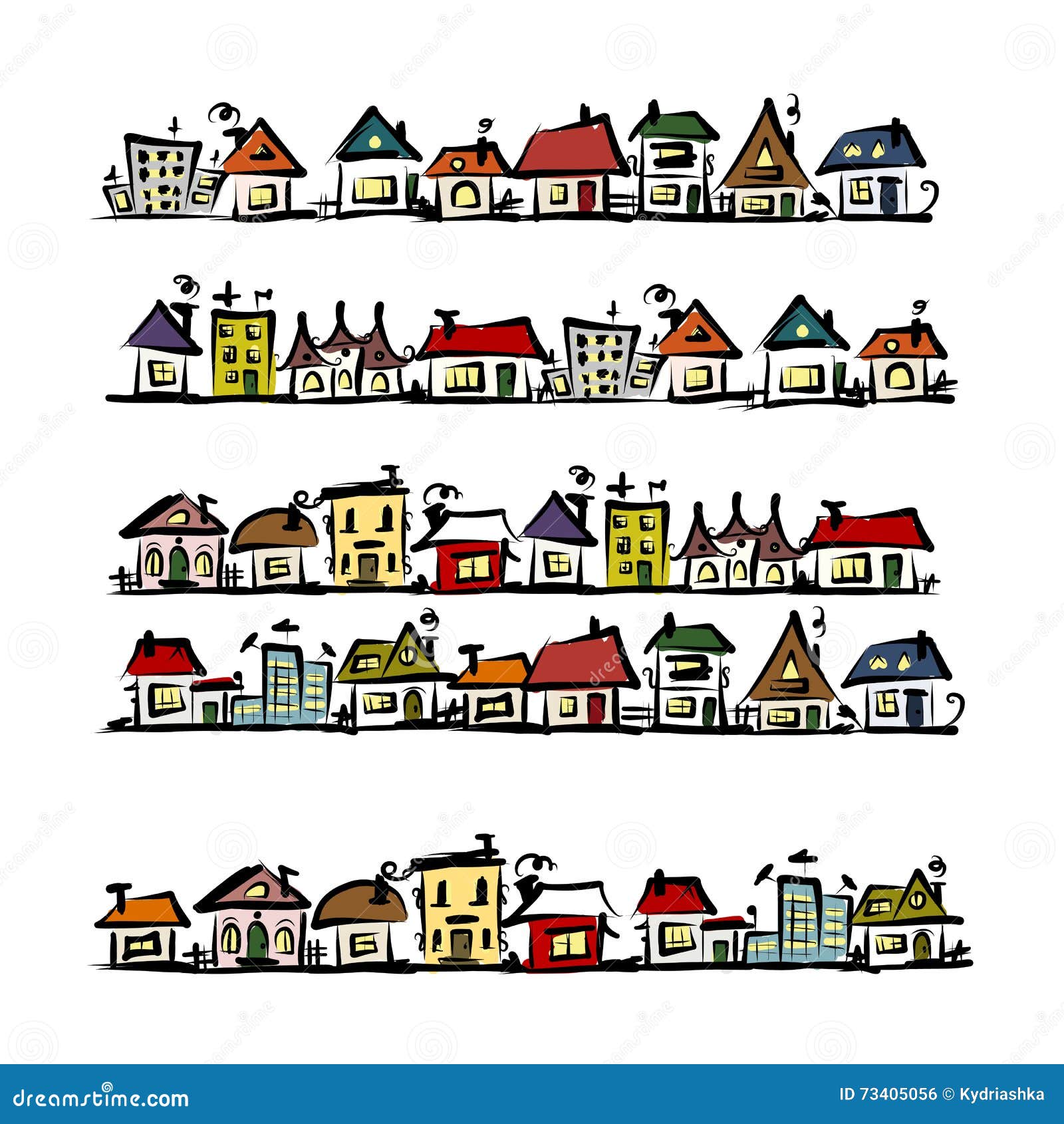 Set of Houses, Sketch for Your Design Stock Vector - Illustration of ...