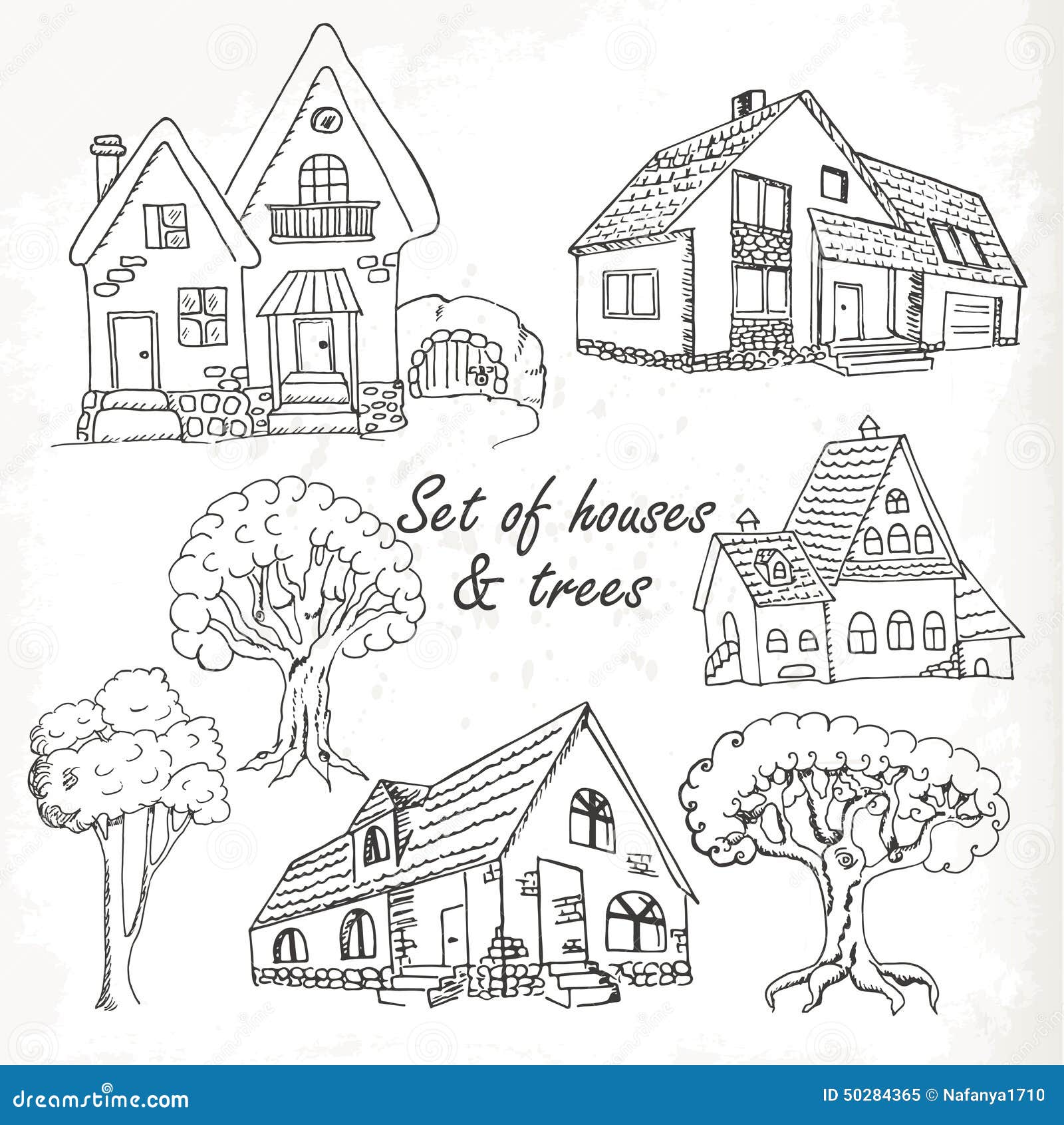 Set of Houses and Trees. Vector Illustration Stock Illustration ...