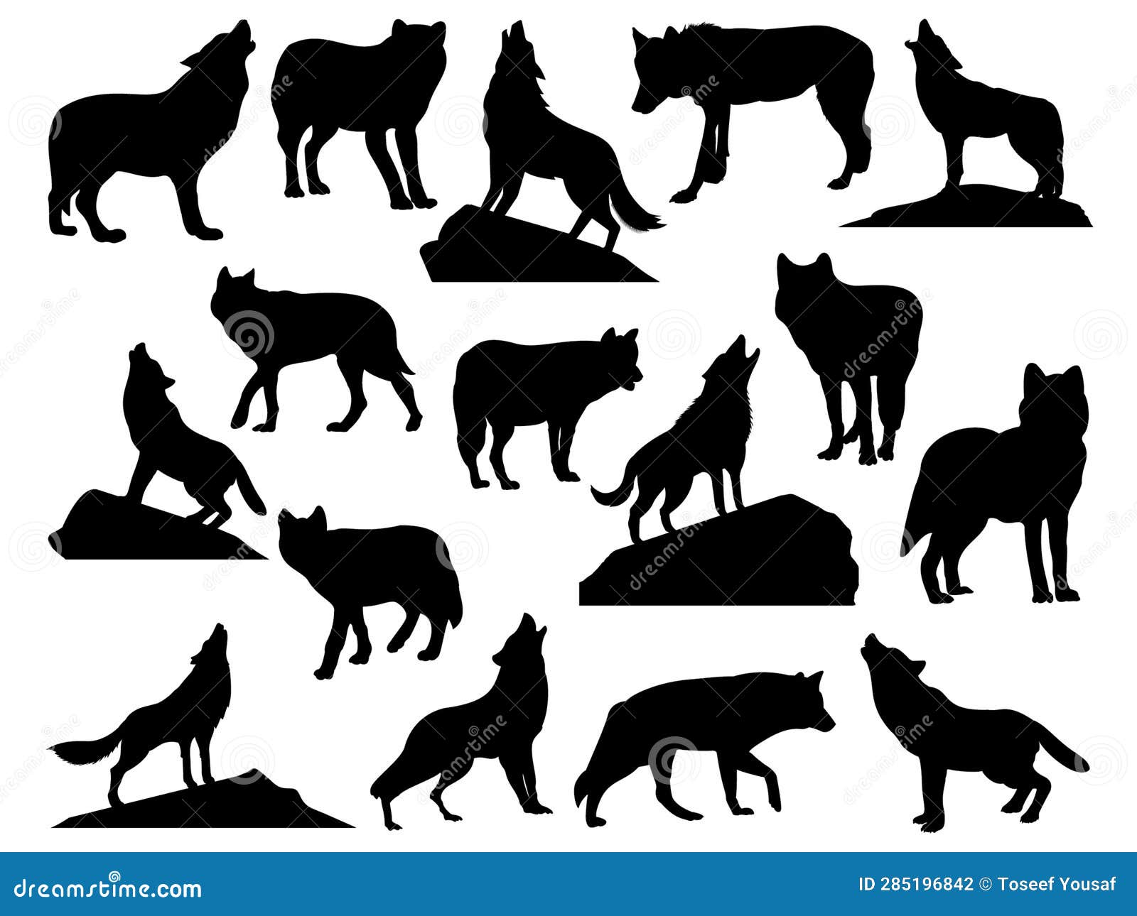 Set of Howling Wolf Silhouette Vector Art Stock Vector - Illustration ...