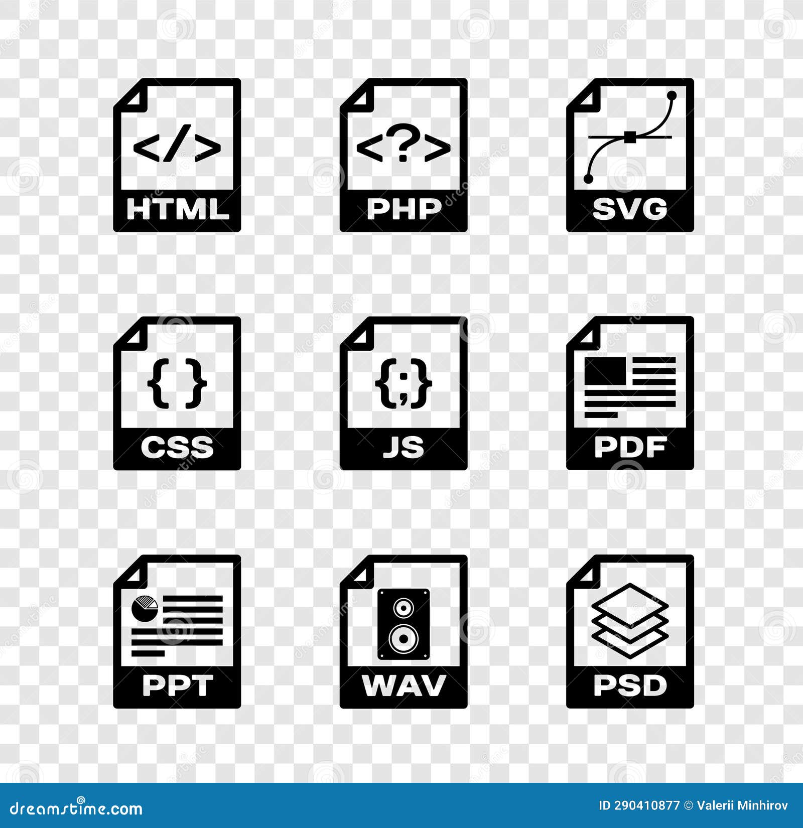Set HTML File Document, PHP, SVG, PPT, WAV and PSD Icon. Vector Stock ... Set HTML File Document, PHP, SVG, PPT, WAV and PSD Icon. Vector Stock ...