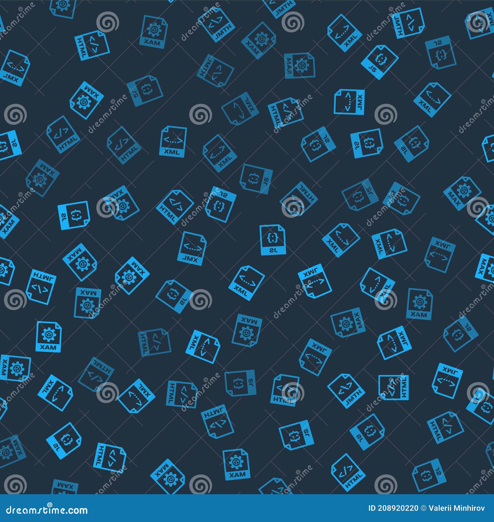 Set Html File Document Xml Js And Max On Seamless Pattern Vector