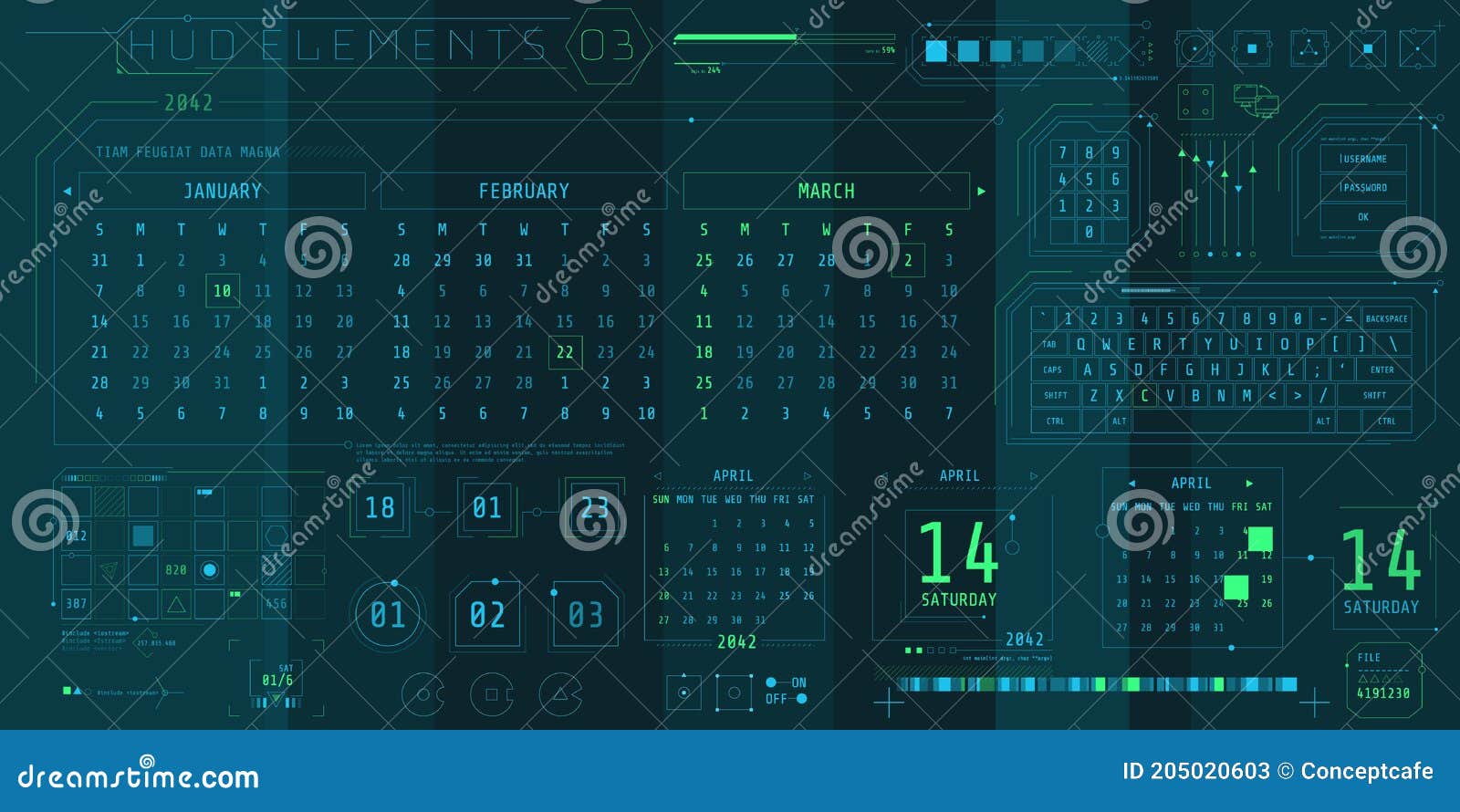 A Set of HUD Calendars Elements for a Futuristic Interface. Stock ...