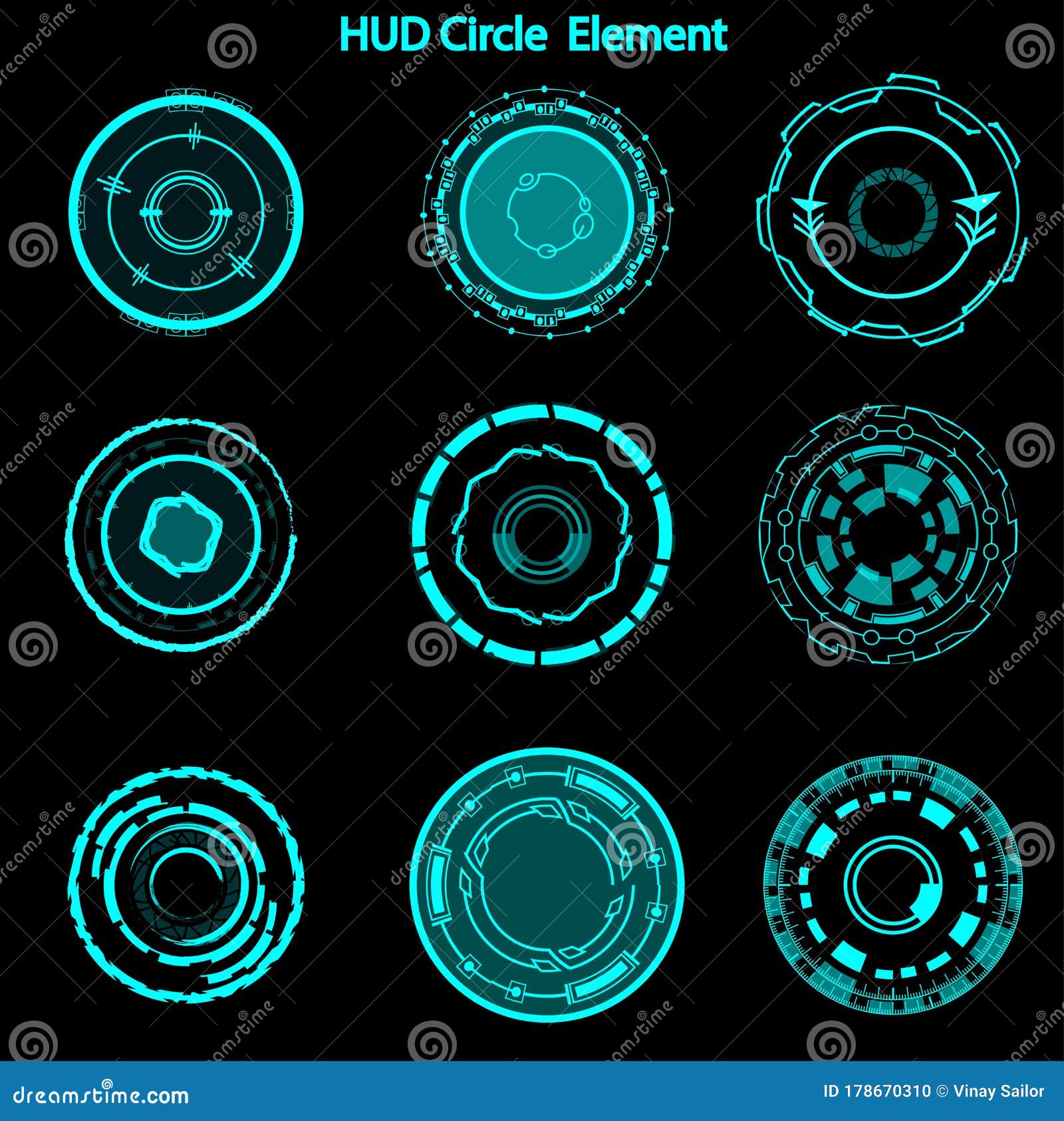 Set of Hud Circle Elements,Futuristic Sci Fi Modern User Interface Set ...