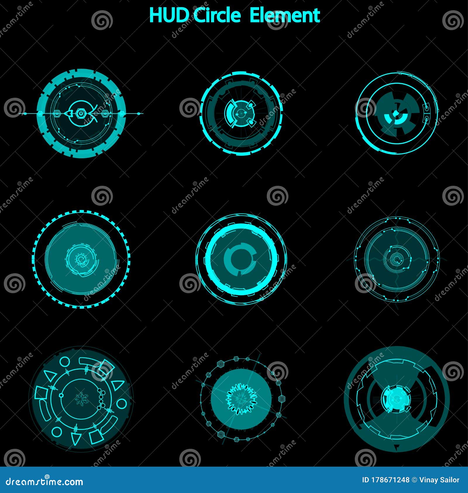 Set of Hud Circle Elements,Futuristic Sci Fi Modern User Interface Set ...