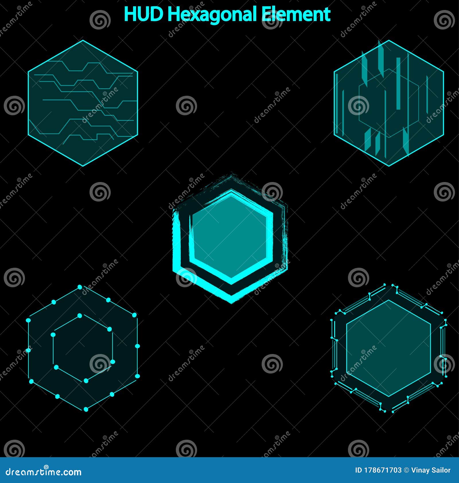 Set of Hud Hexagon Elements,Futuristic Sci Fi Modern User Interface Set ...