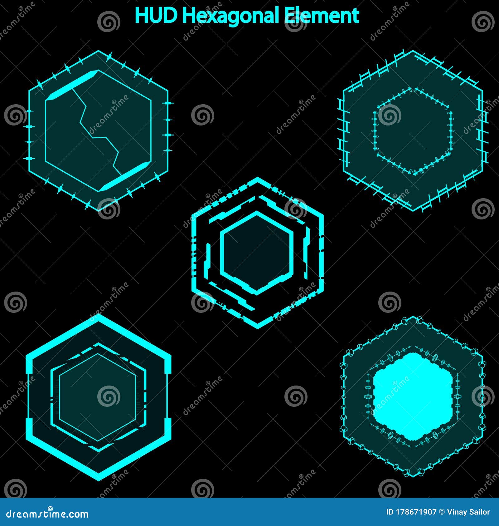 Set Of Hud Hexagon Elements,Futuristic Sci Fi Modern User Interface Set ...