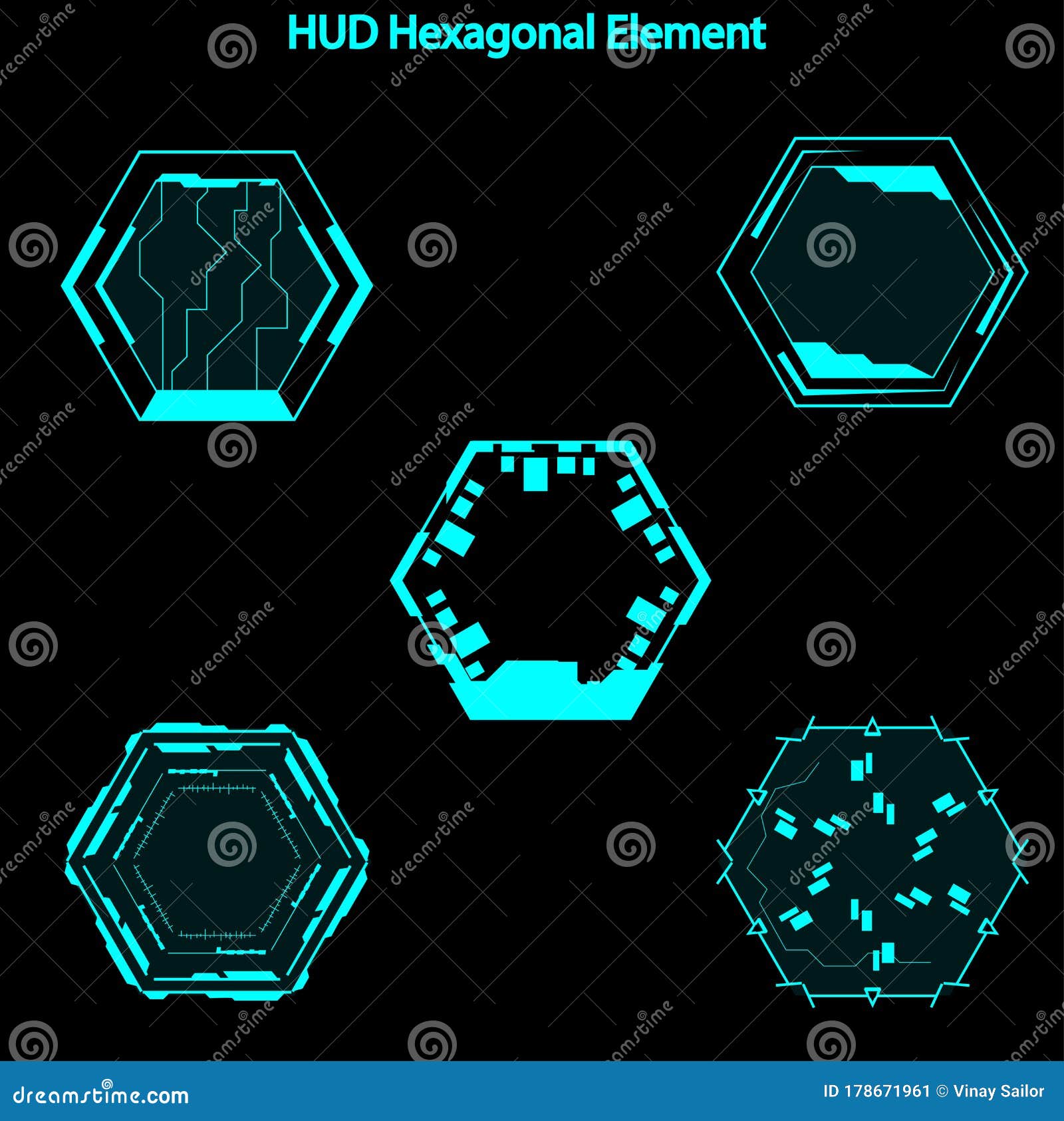 Set of Hud Hexagon Elements,Futuristic Sci Fi Modern User Interface Set ...