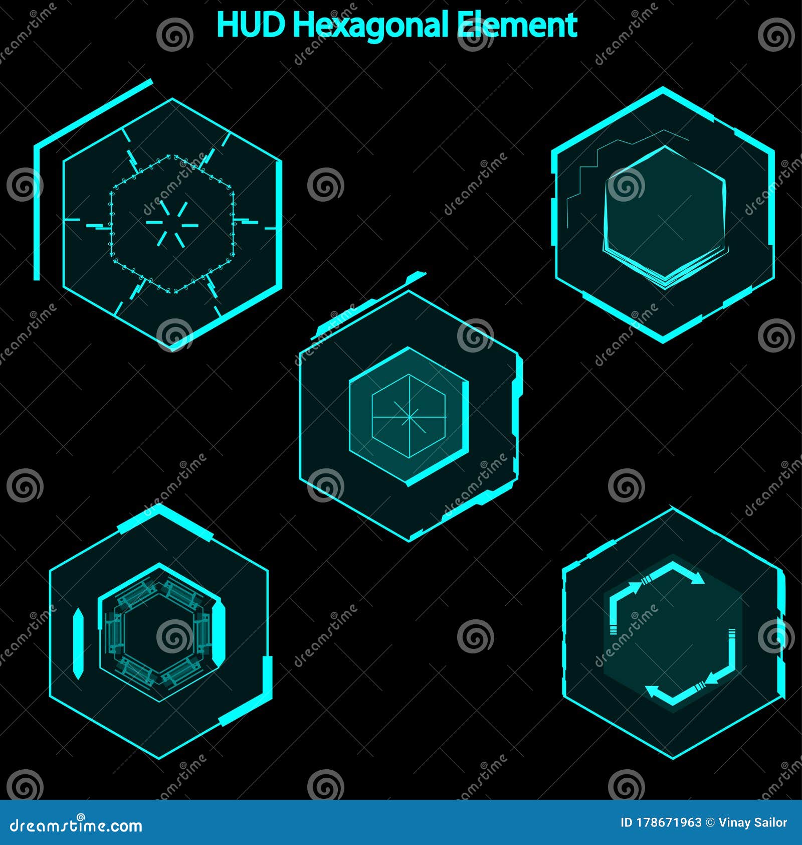 Set Of Hud Hexagon Elements,Futuristic Sci Fi Modern User Interface Set ...