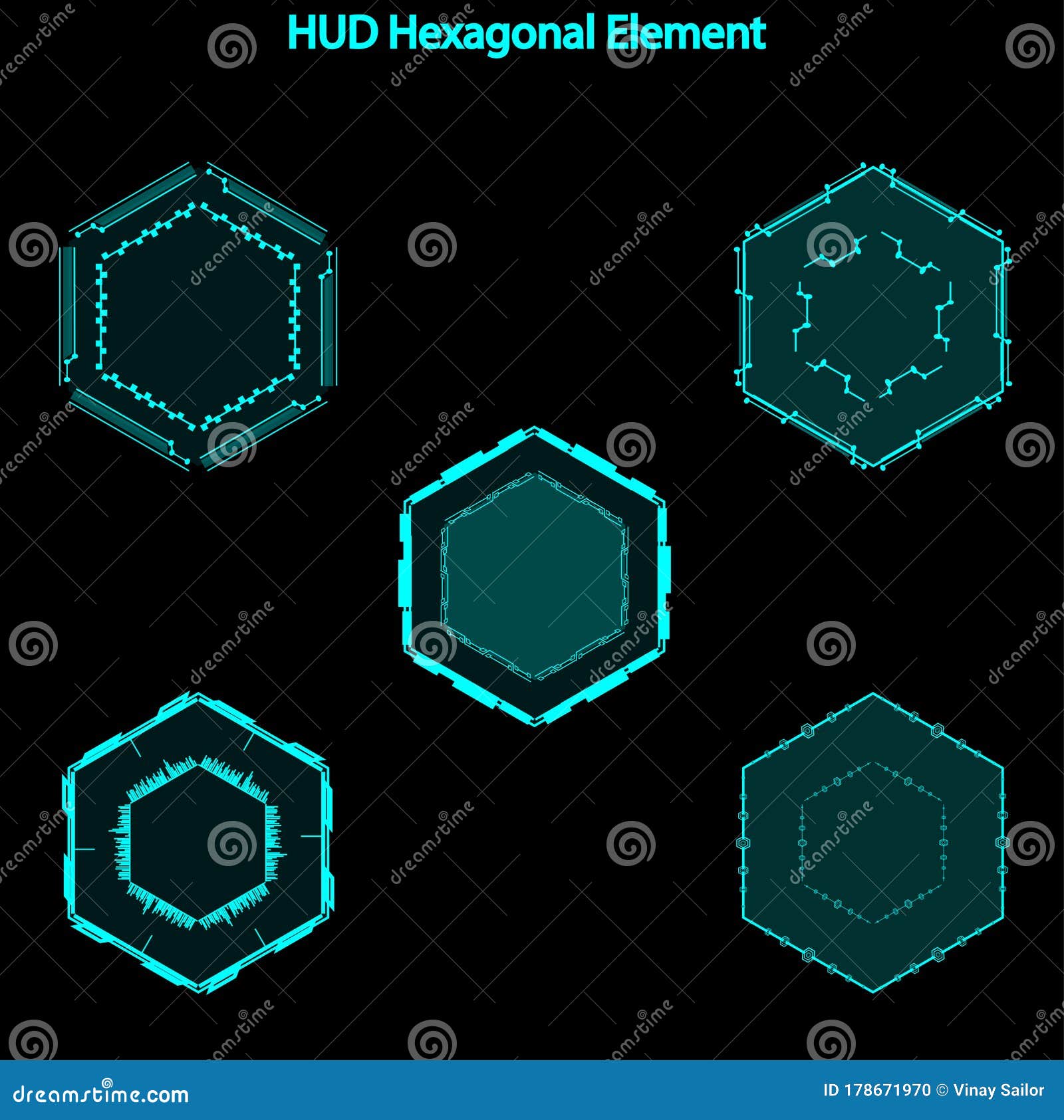 Set of Hud Hexagon Elements,Futuristic Sci Fi Modern User Interface Set ...