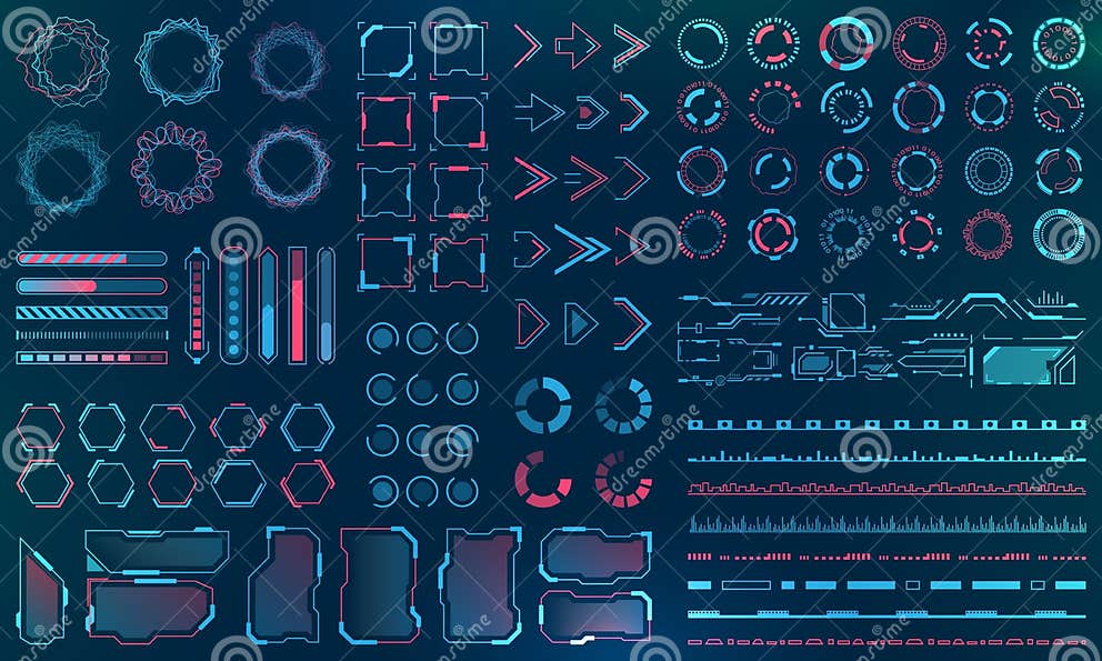 Set HUD Interface Elements - Lines, Circles, Pointers, Frames, Bar Download for Web Applications ...