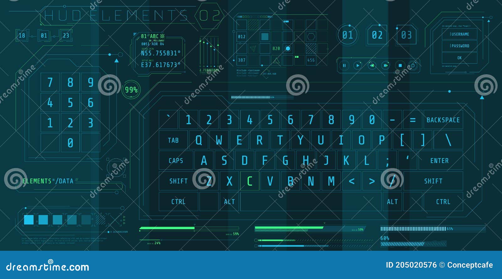 A Set of HUD Keyboards Elements for a Futuristic Interface. Stock ...