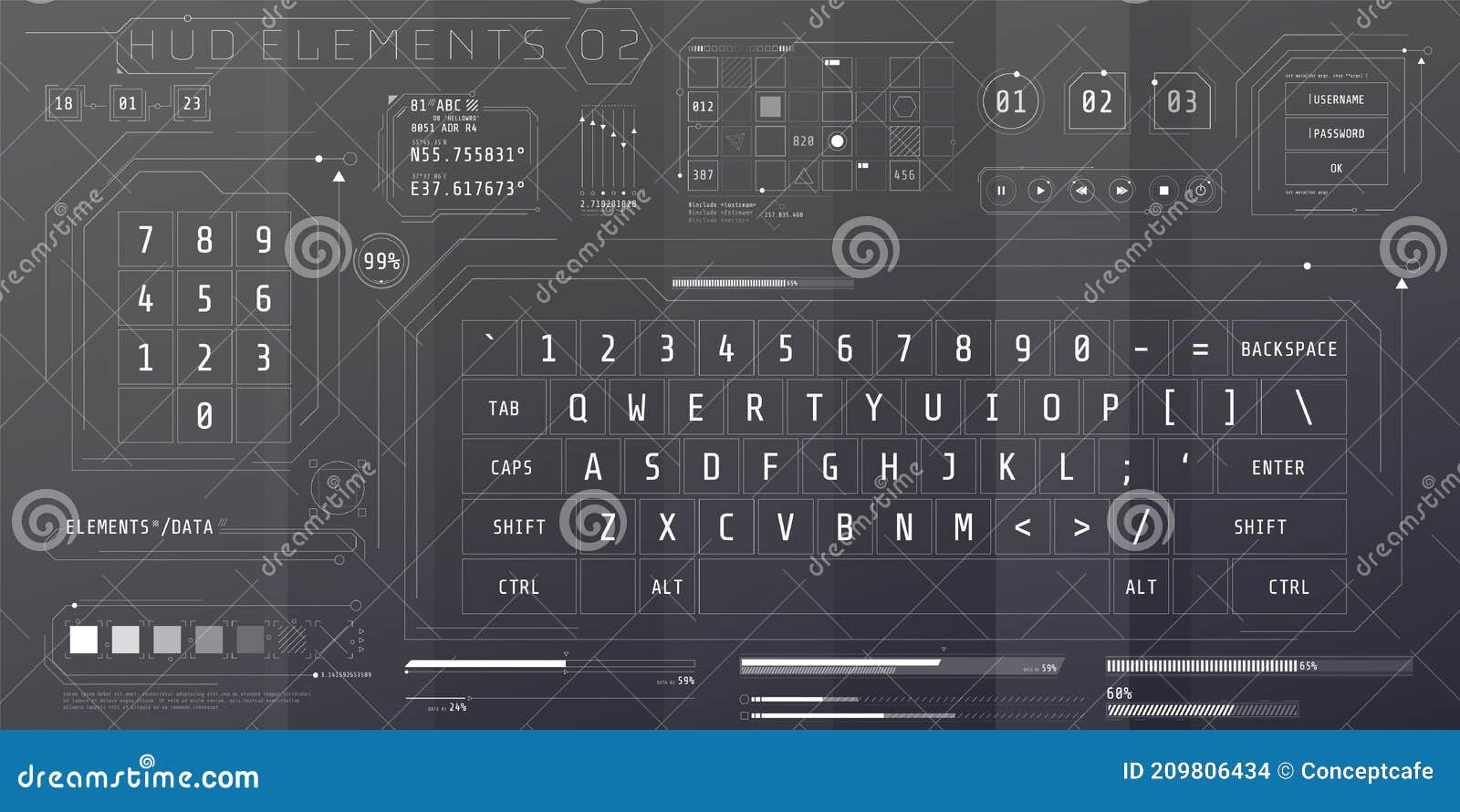 A Set of HUD Keyboards Elements for a Futuristic Interface. Stock ...