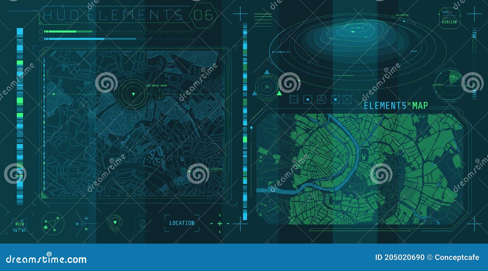 A Set of HUD Maps Elements for a Futuristic Interface. Stock Vector ...