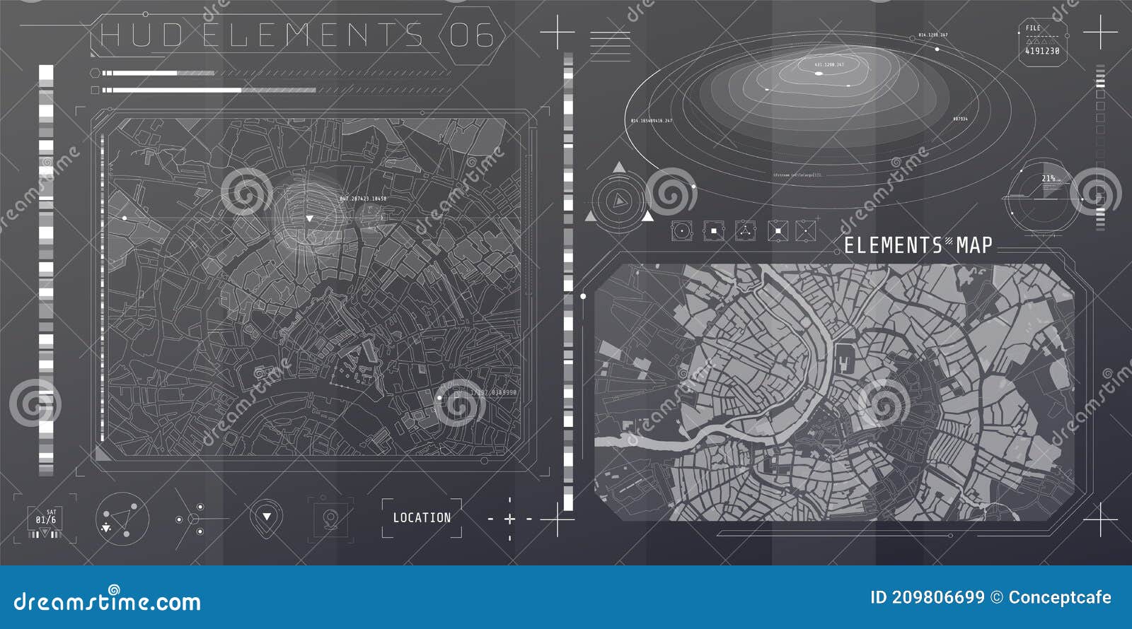 A Set of HUD Maps Elements for a Futuristic Interface. Stock Vector ...