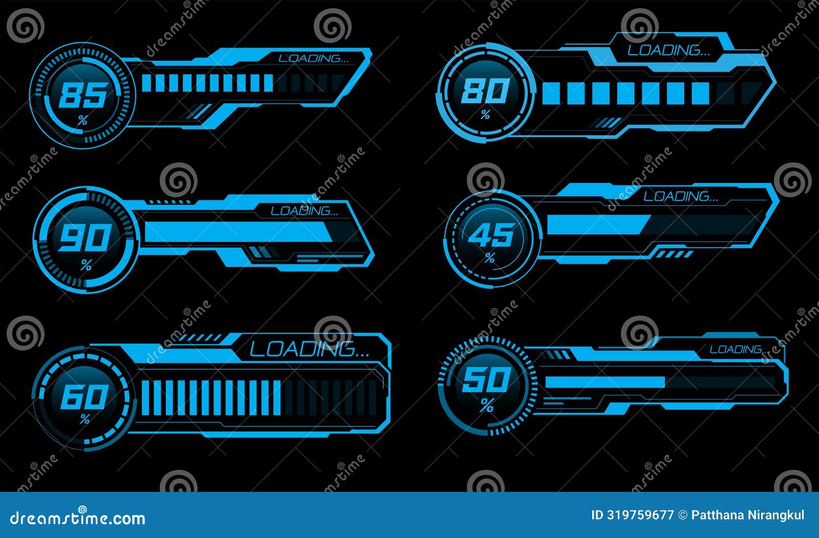 Set of HUD Modern Loading Progress Bars User Interface Elements Design ...