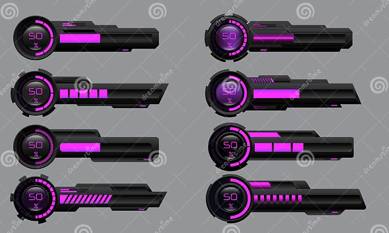 Set of HUD Modern Loading Progress Bars User Interface Elements Design Technology Cyber Purple ...