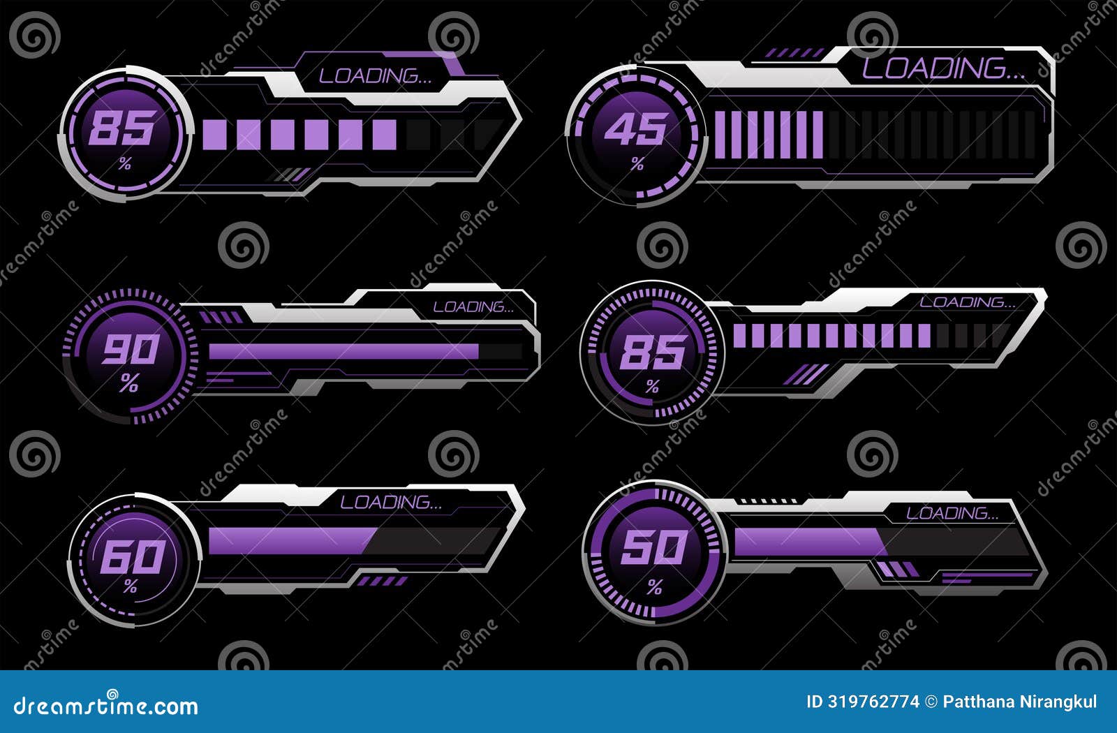 Set of HUD Modern Loading Progress Bars User Interface Elements Design ...