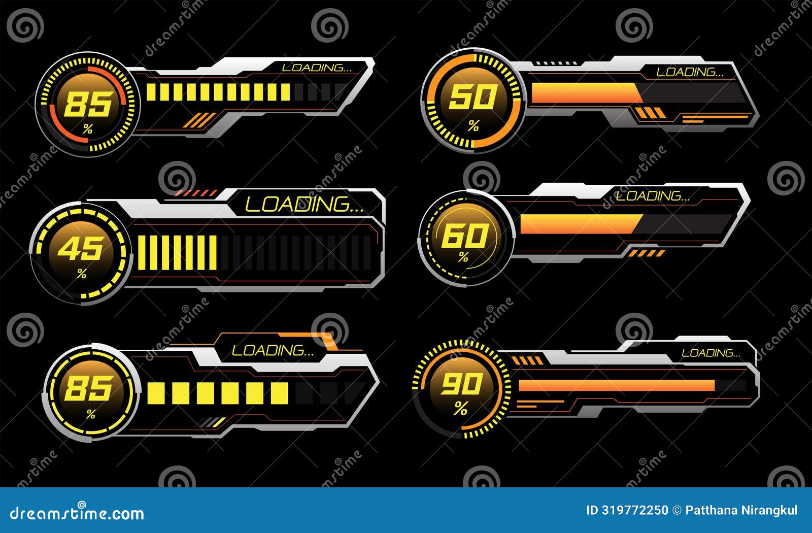 Set of HUD Modern Loading Progress Bars User Interface Elements Design ...