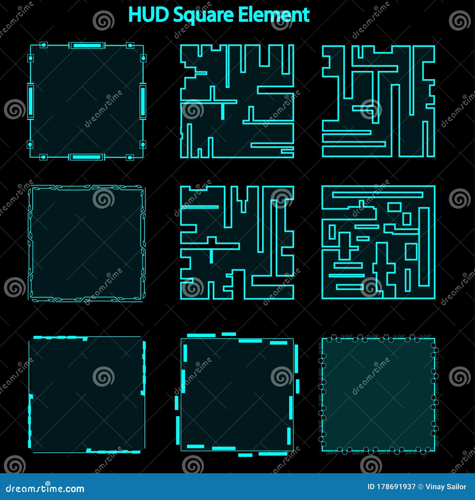 Set of Hud Square Elements,Futuristic Sci Fi Modern User Interface Set ...