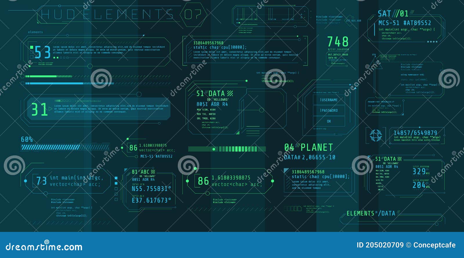 A Set of HUD Text Elements for a Futuristic Interface. Stock Vector ...