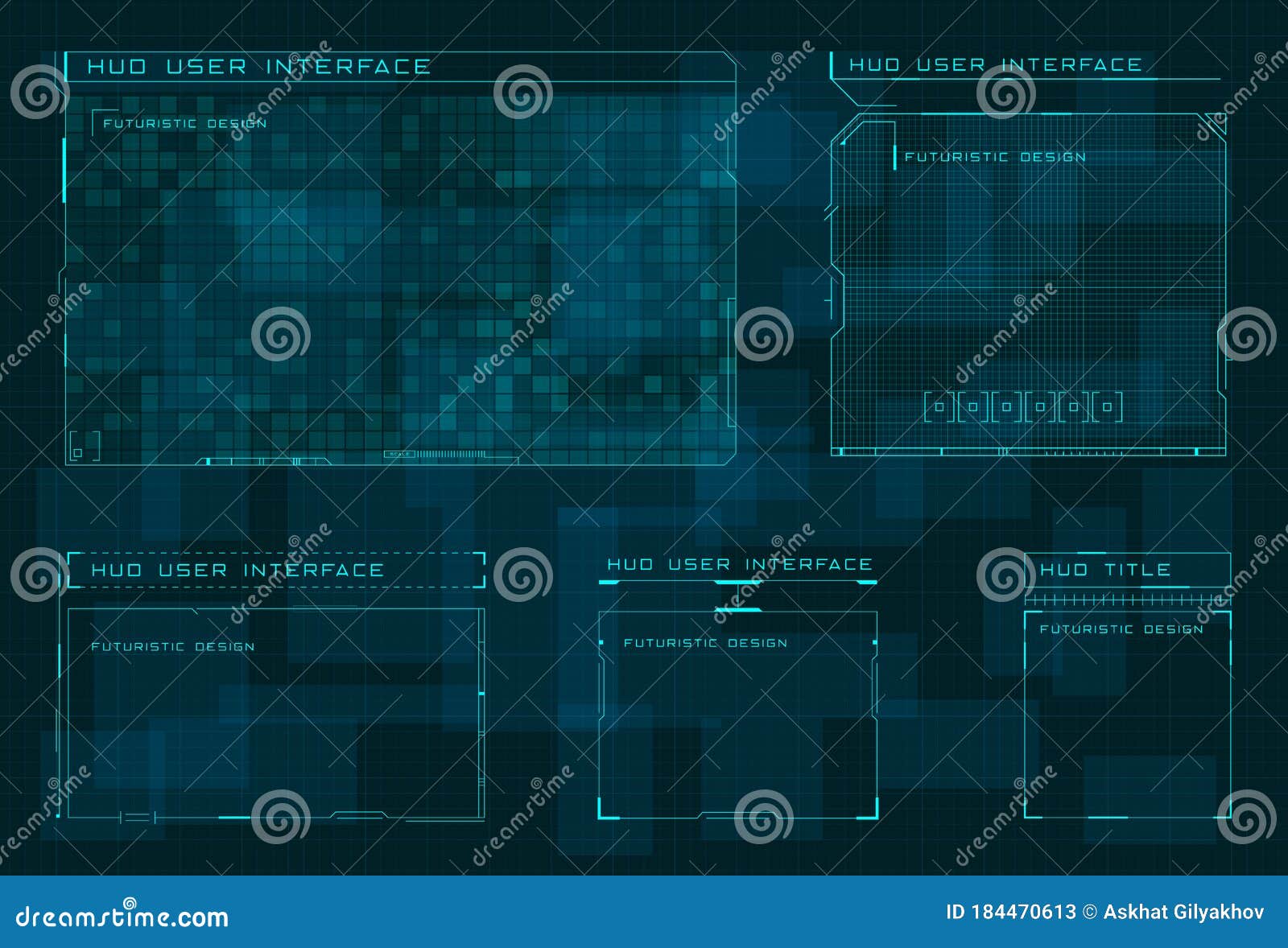 Set Of HUD User Screen Interface On Dark Blue Digital Hi Tech ...