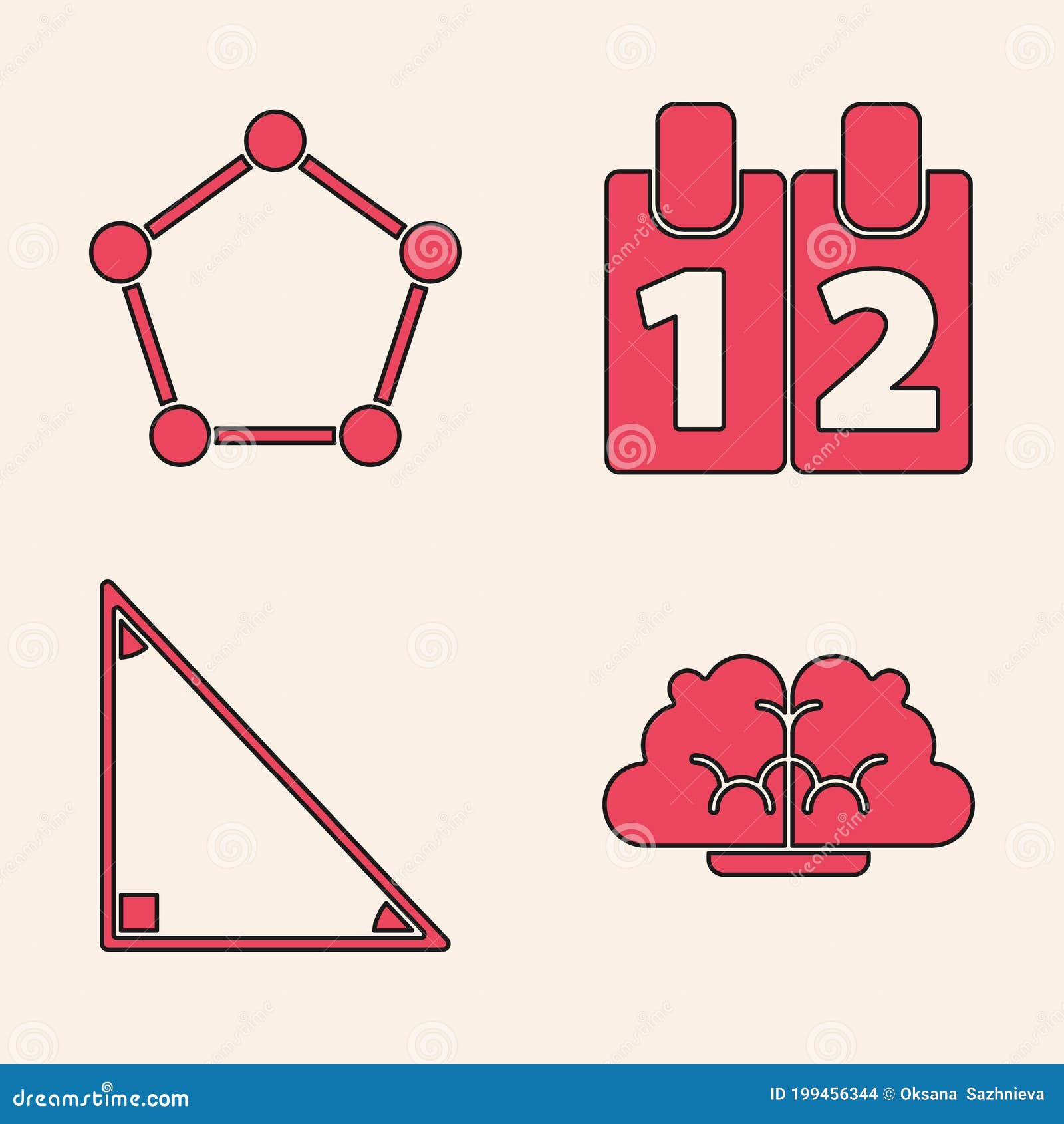 Set Human Brain, Geometric Figure Pentagonal Prism, Calendar and ...