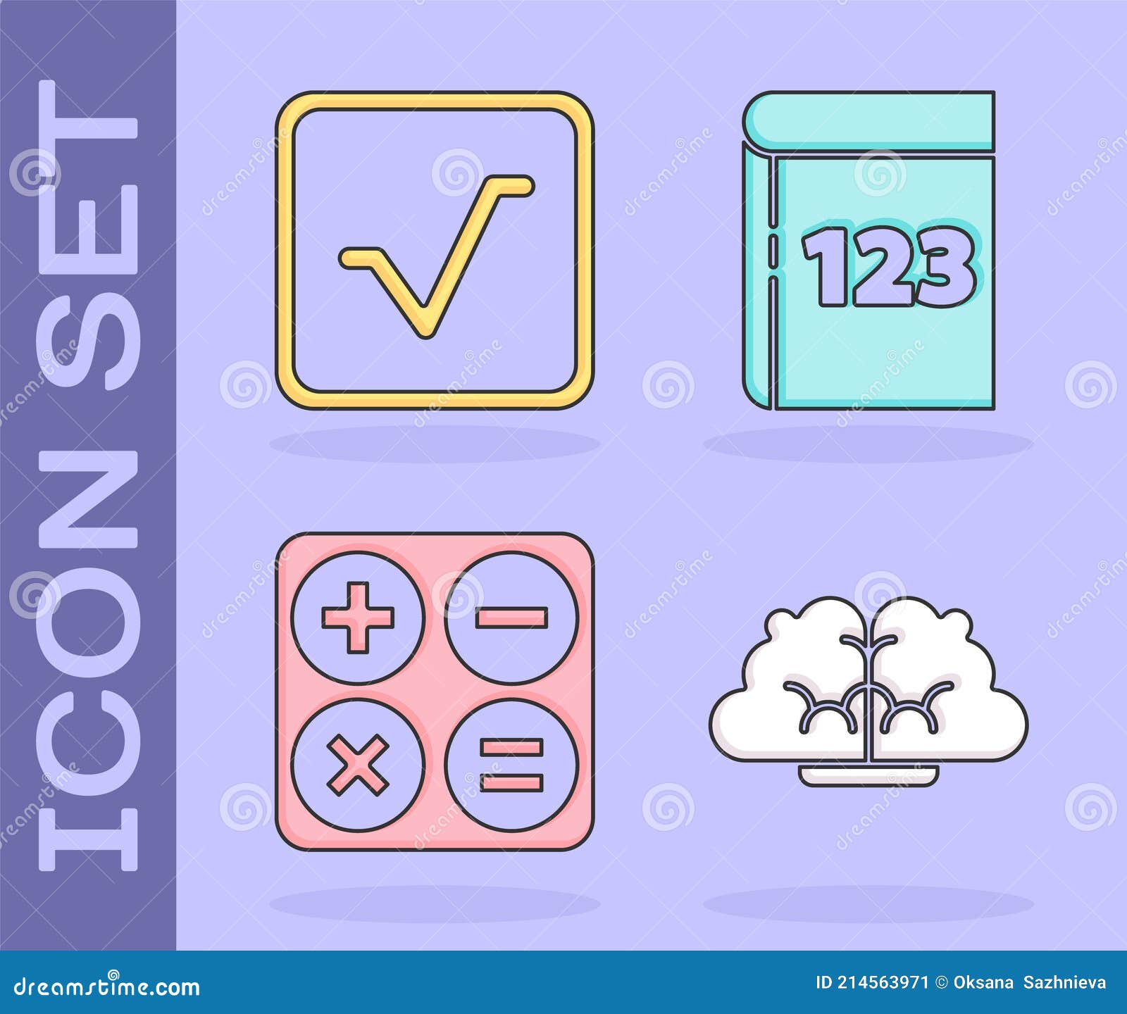 Set Human Brain, Square Root, Calculator and Book with Word Mathematics ...