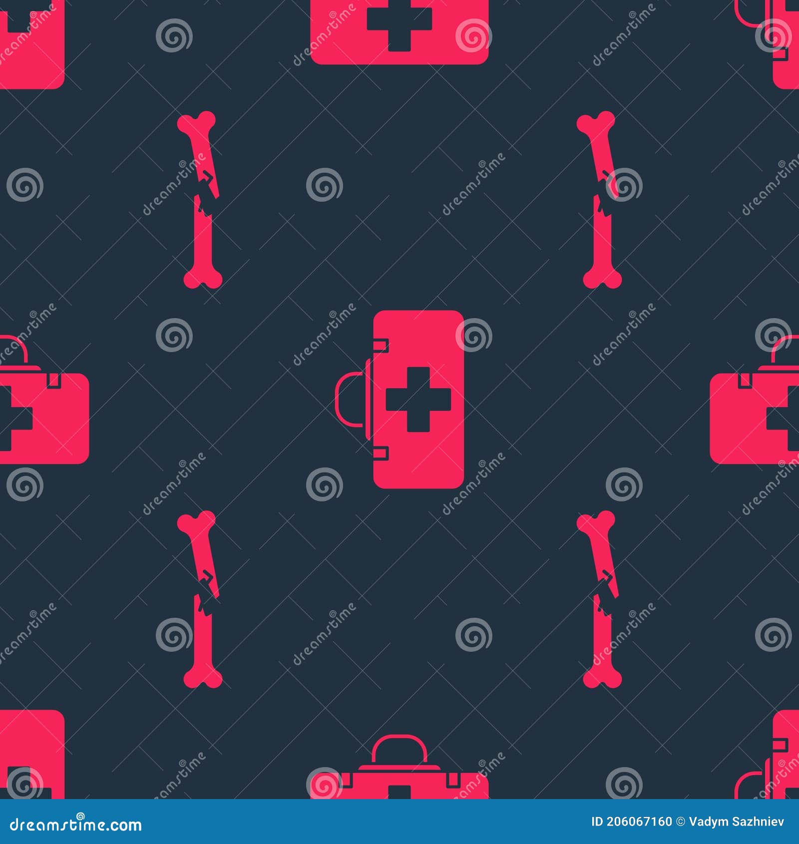 Set Human Broken Bone and First Aid Kit on Seamless Pattern. Vector ...