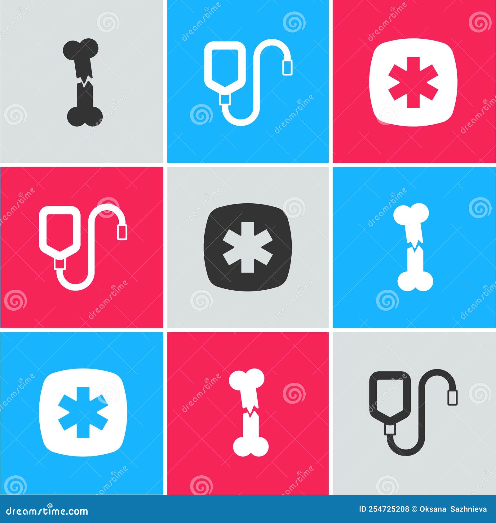 Set Human Broken Bone, IV Bag and Emergency - Star of Life Icon. Vector ...
