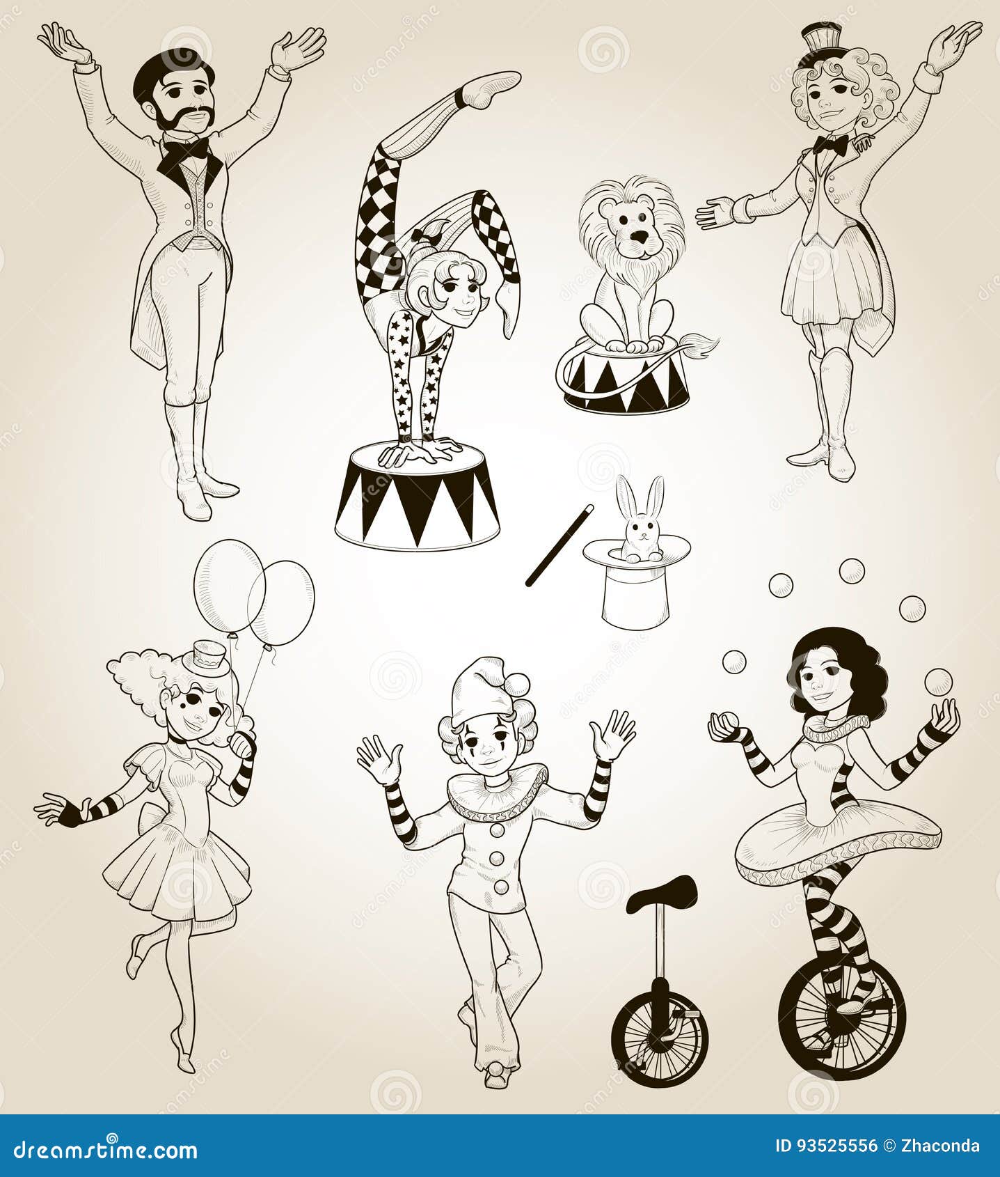 Circus Characters. Juggling Animals, Juggler Artist Clown And Strongman ...