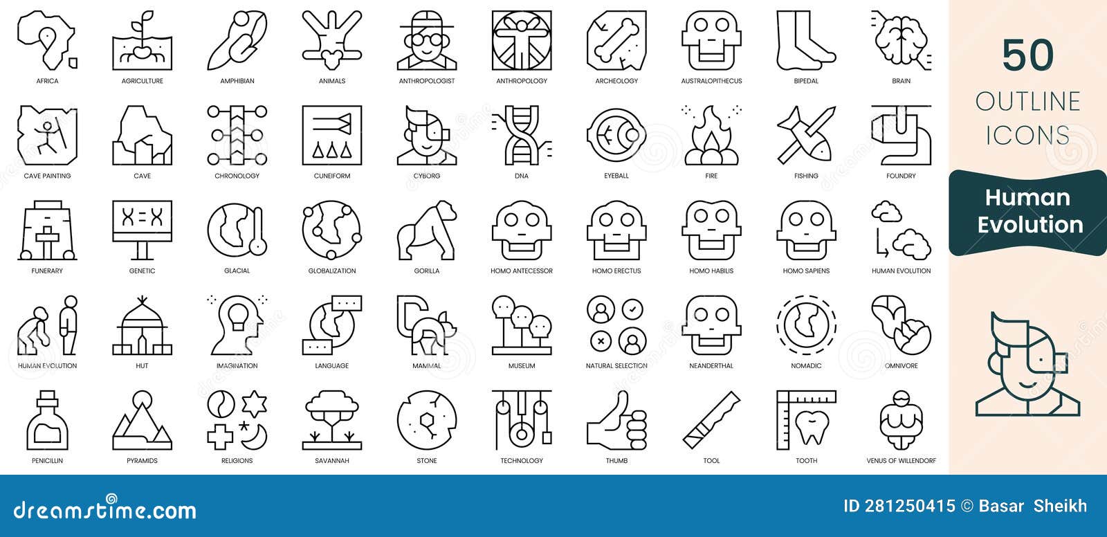 Set of Human Evolution Icons. Thin Linear Style Icons Pack Stock Vector ...
