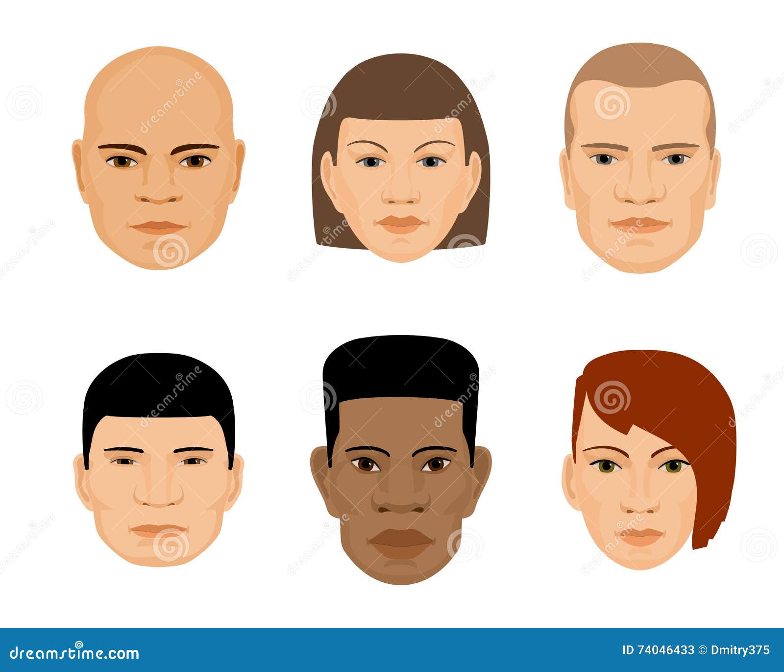 Set of Human Faces Different Gender and Ethnicity Stock Vector ...