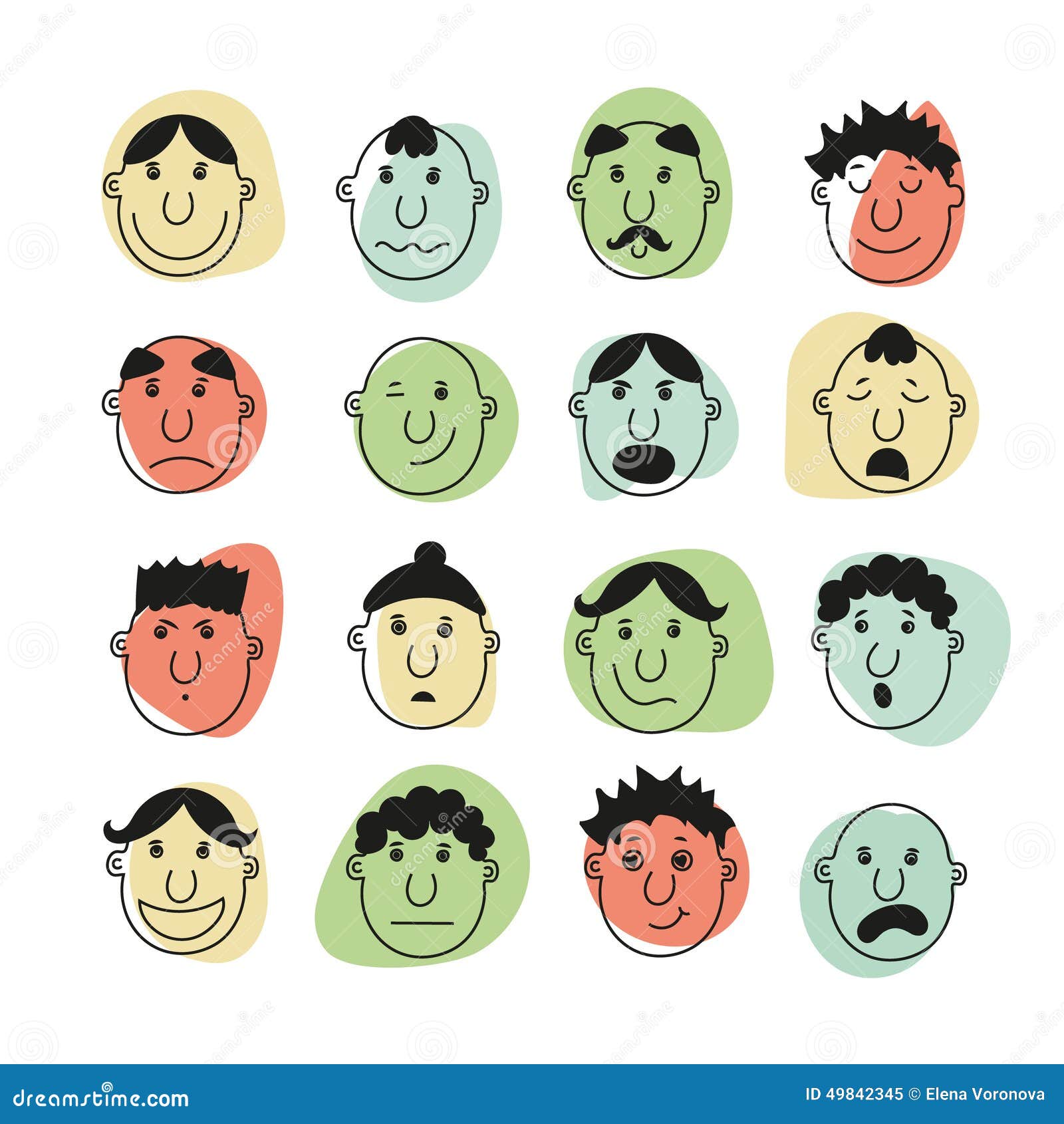 A Set of Human Faces with Emotions Stock Vector - Illustration of ...