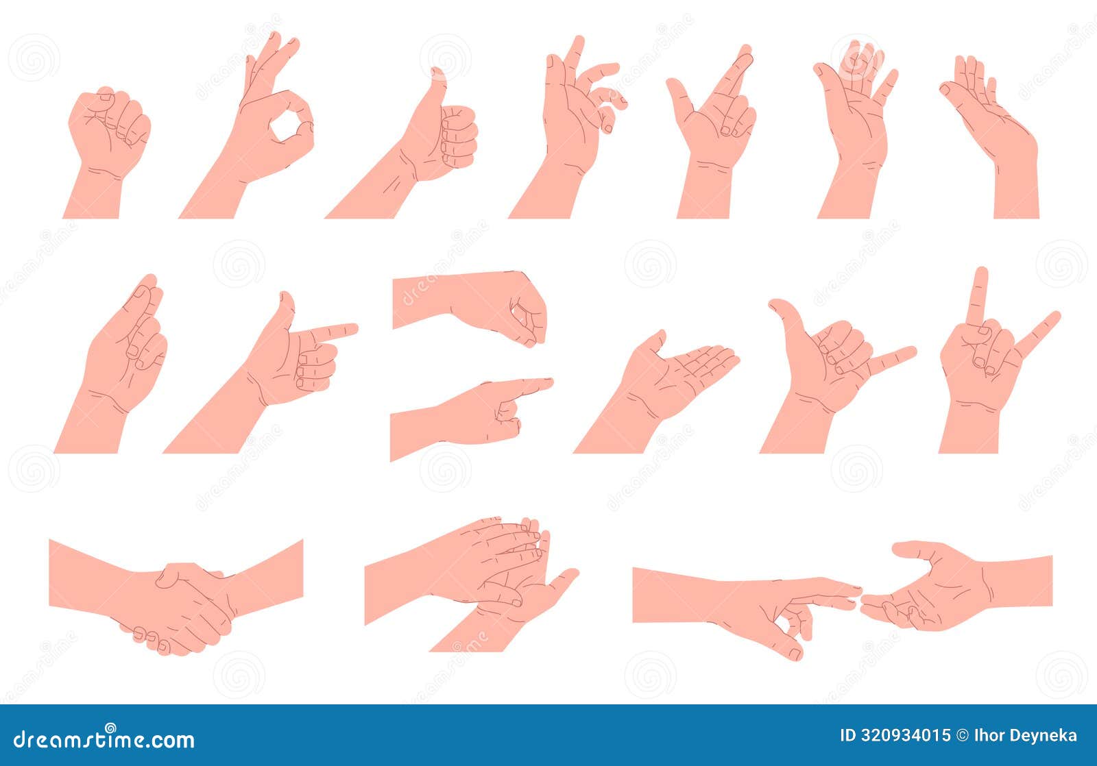 Set of Human Hands with Different Gestures. Hands in Different Angles ...