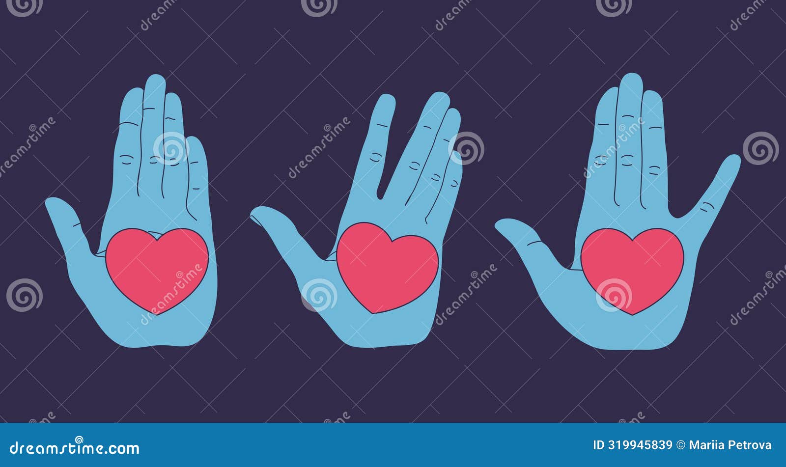 Set of Human Hands with a Heart on Open Palm. Heart on Hand Stock ...