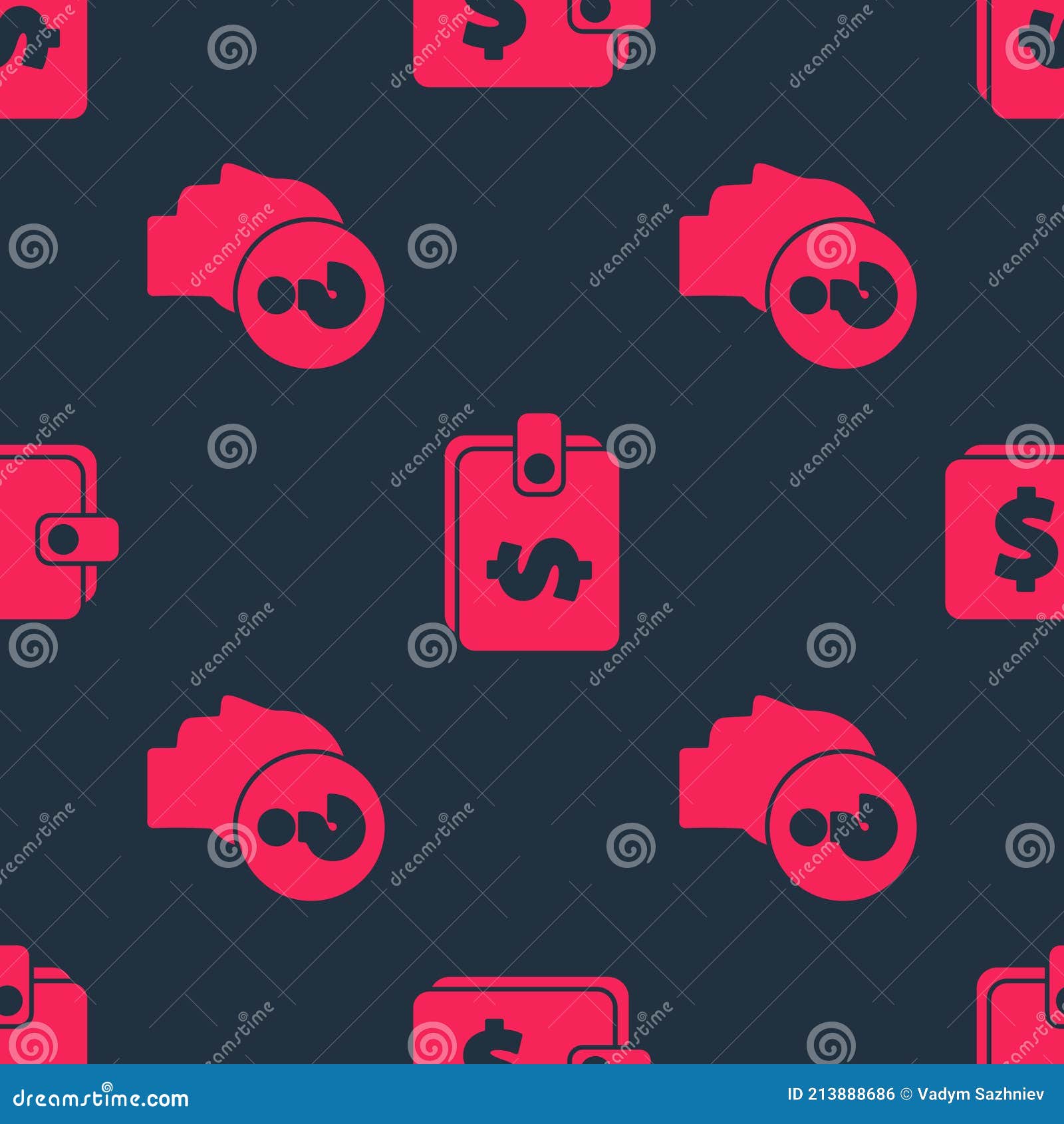 Set Human Head with Question Mark and Wallet with Dollar on Seamless ...