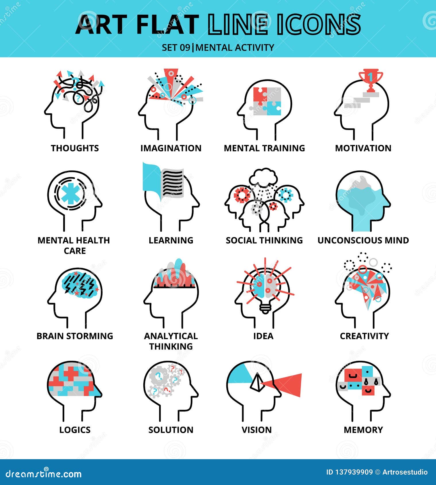 Set of Human Mental Activity Icons Stock Vector - Illustration of ...