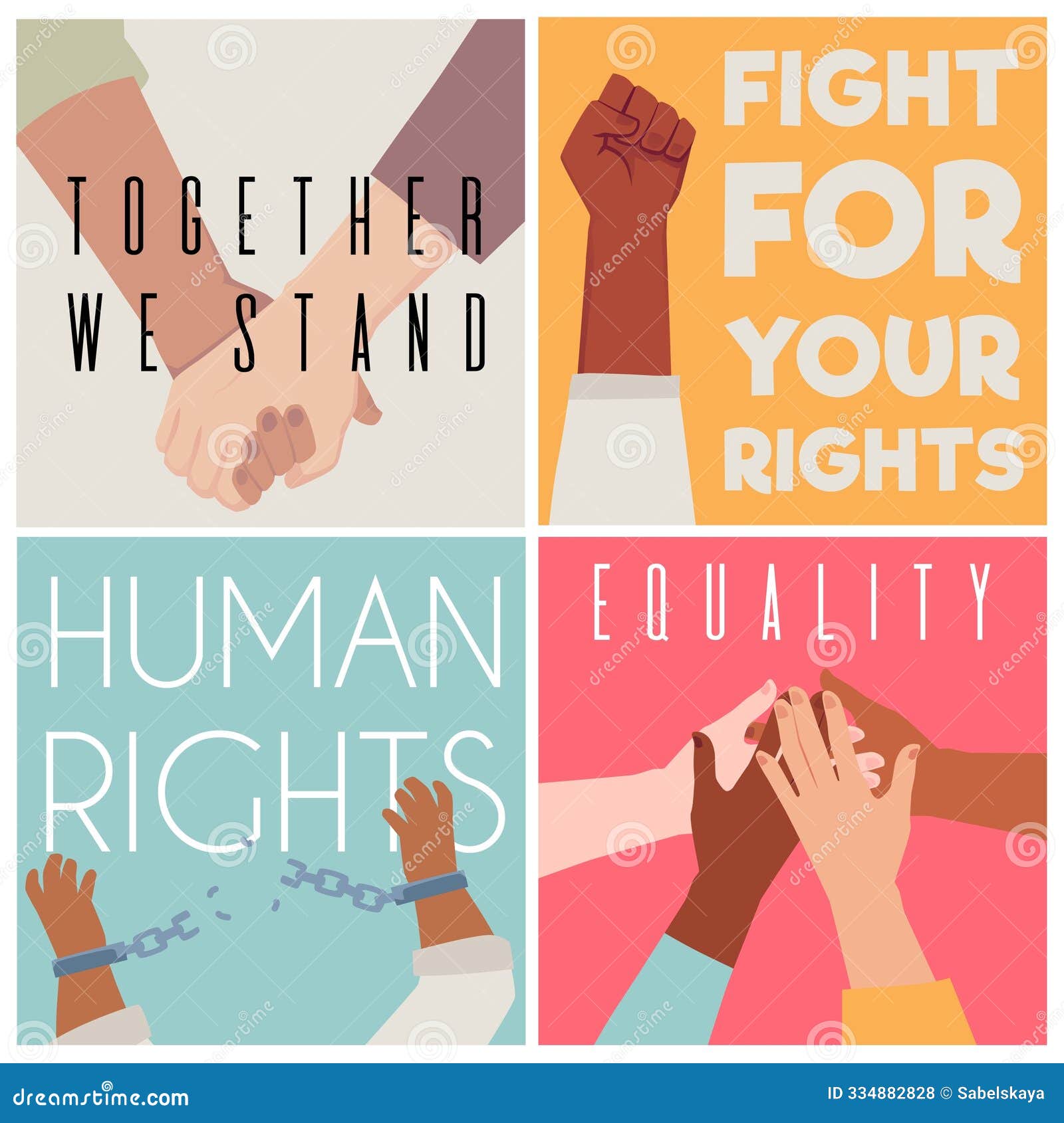 Set of Human Rights Posters: Unity, Struggle, Equality. Flat Style ...