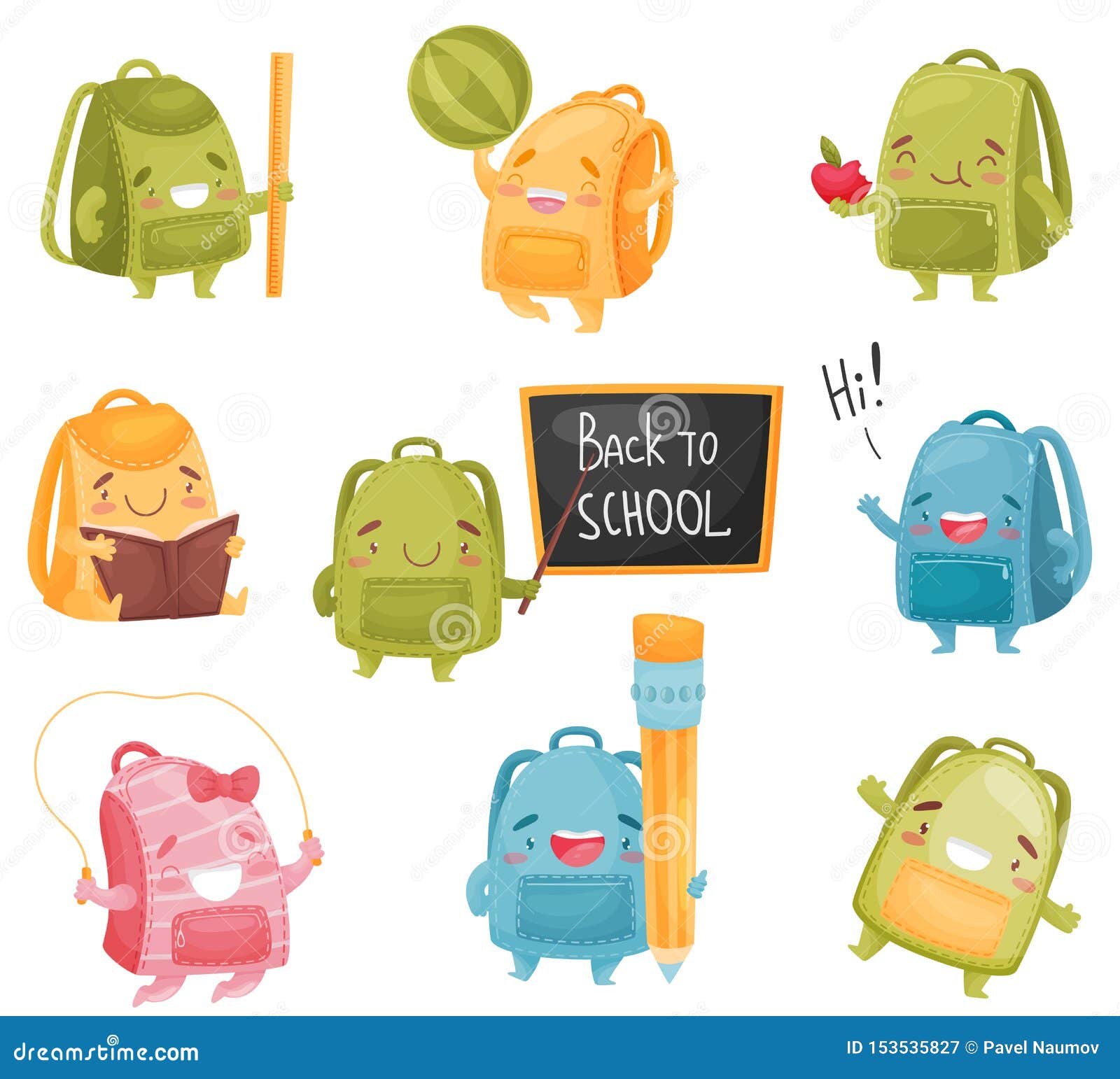 Set of Cartoon School Bags. Vector Illustration on White Background ...