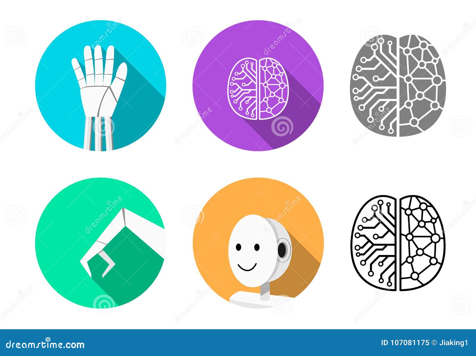 Set of Humanoid Robot Icon in Flat Style Stock Vector - Illustration of ...