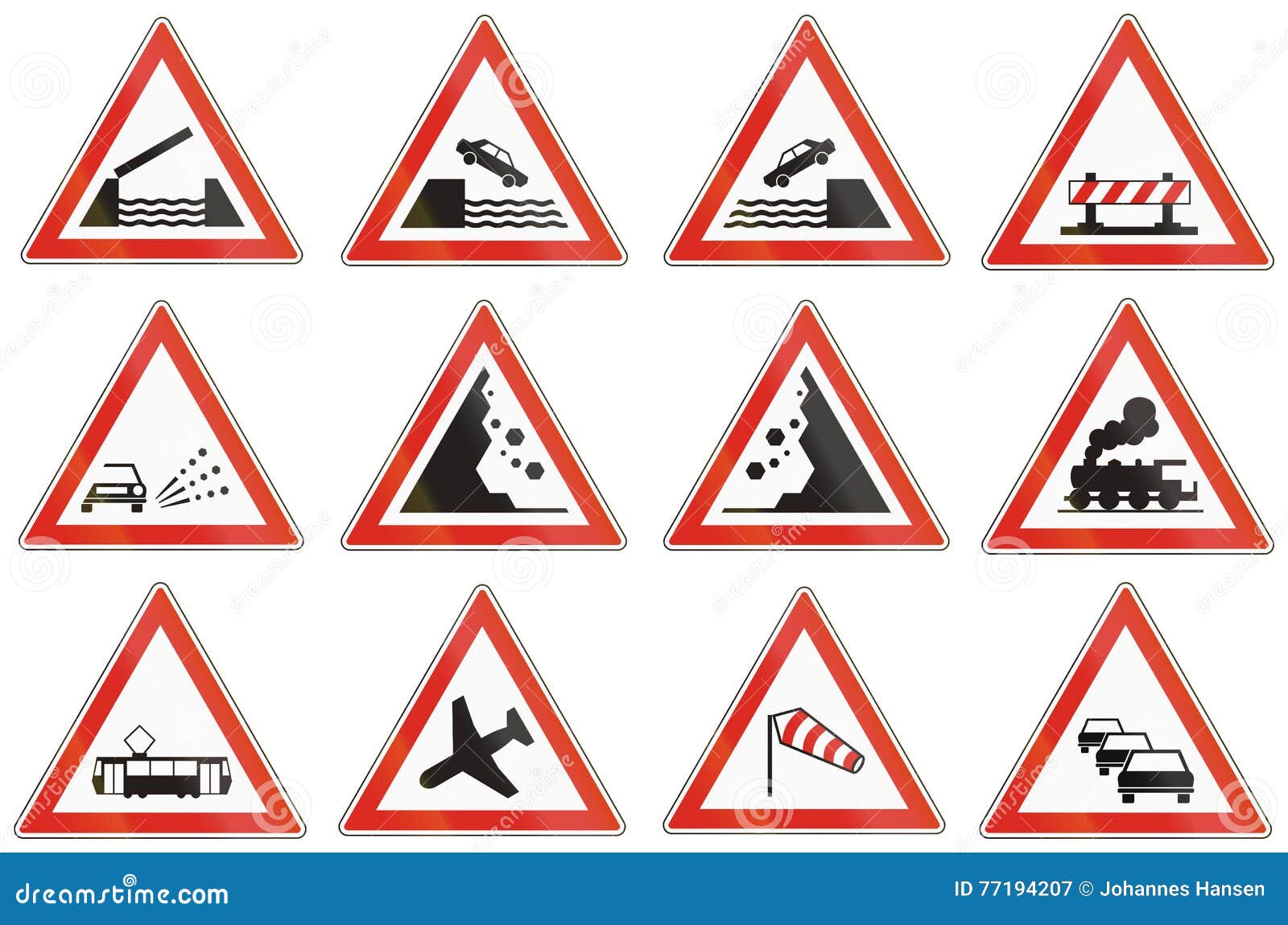 Set of Hungarian Warning Road Signs Stock Illustration - Illustration ...