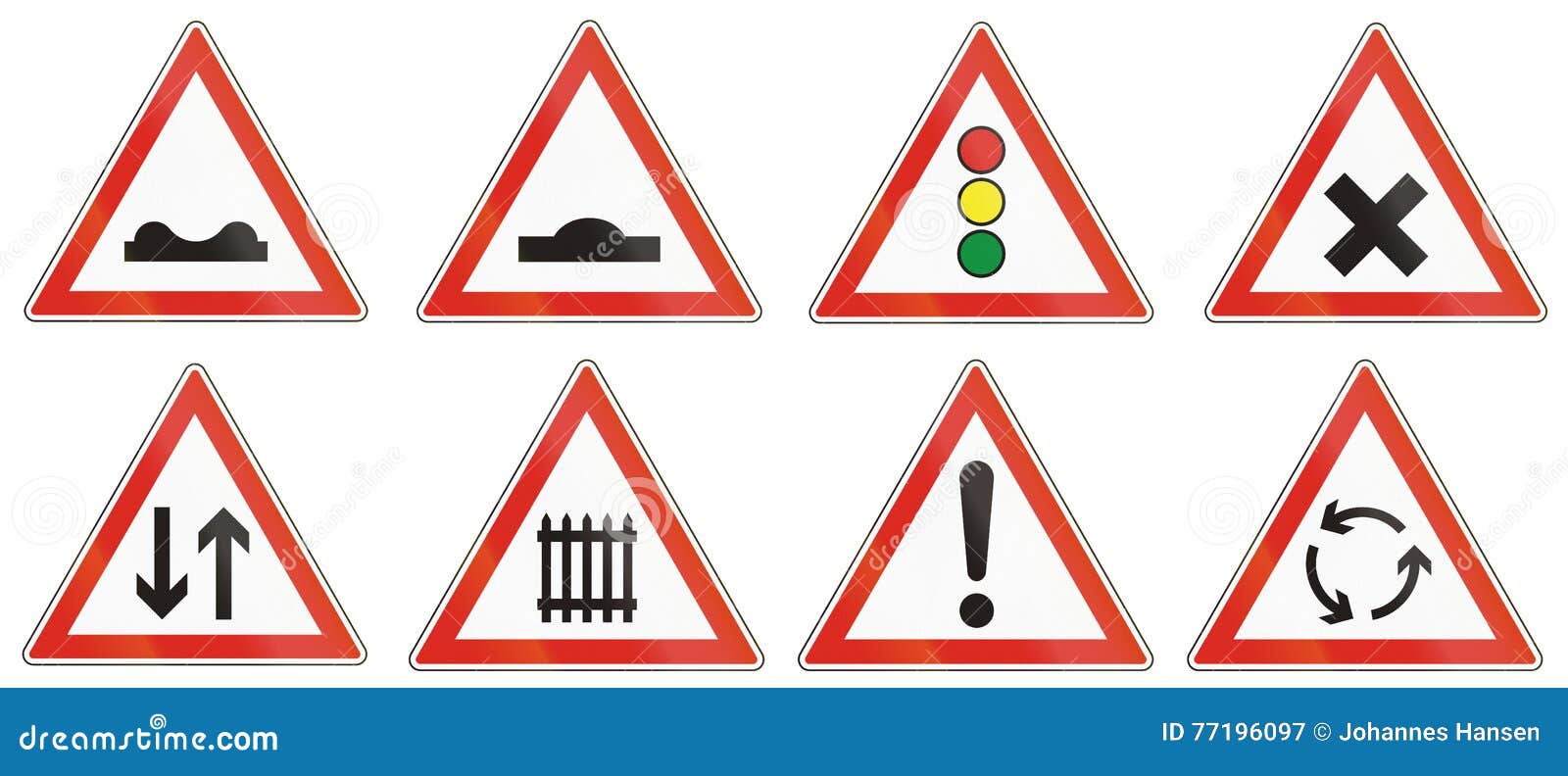Set of Hungarian Warning Road Signs Stock Illustration - Illustration ...
