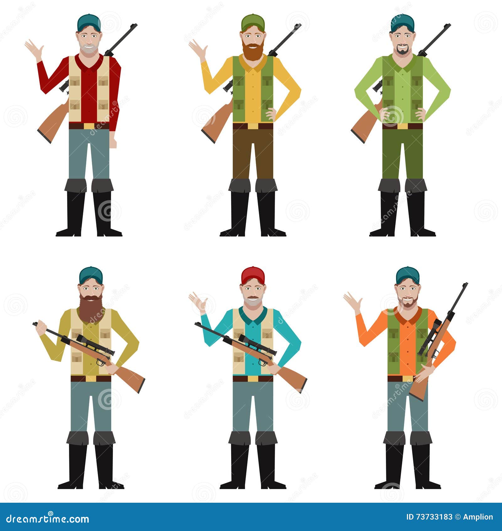 Hunters. Sniper Outdoor Human With Weapons Duck Hunting In Action Poses ...