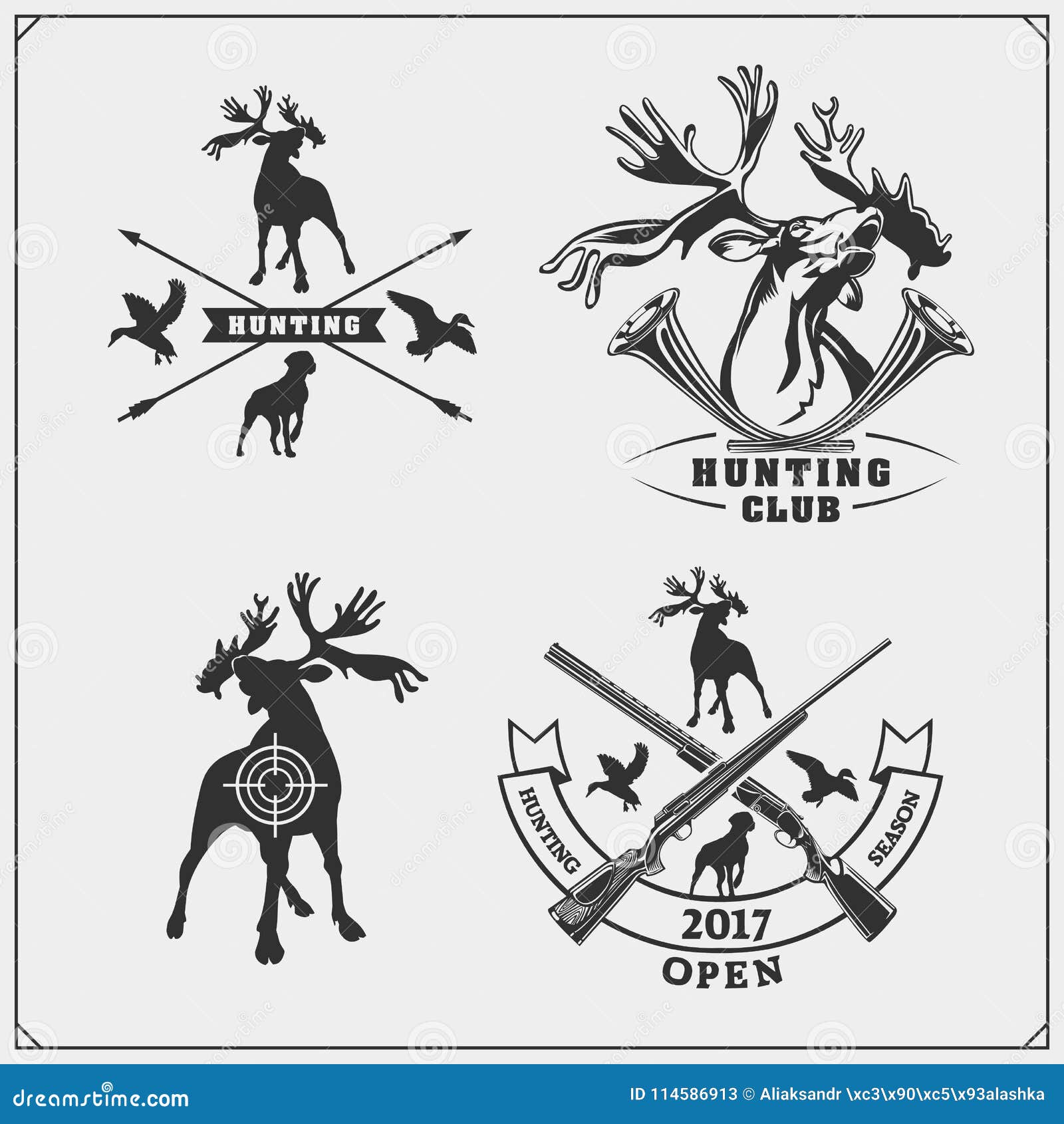 Set of Hunting Emblems, Labels and Design Elements. Deers and Ducks ...