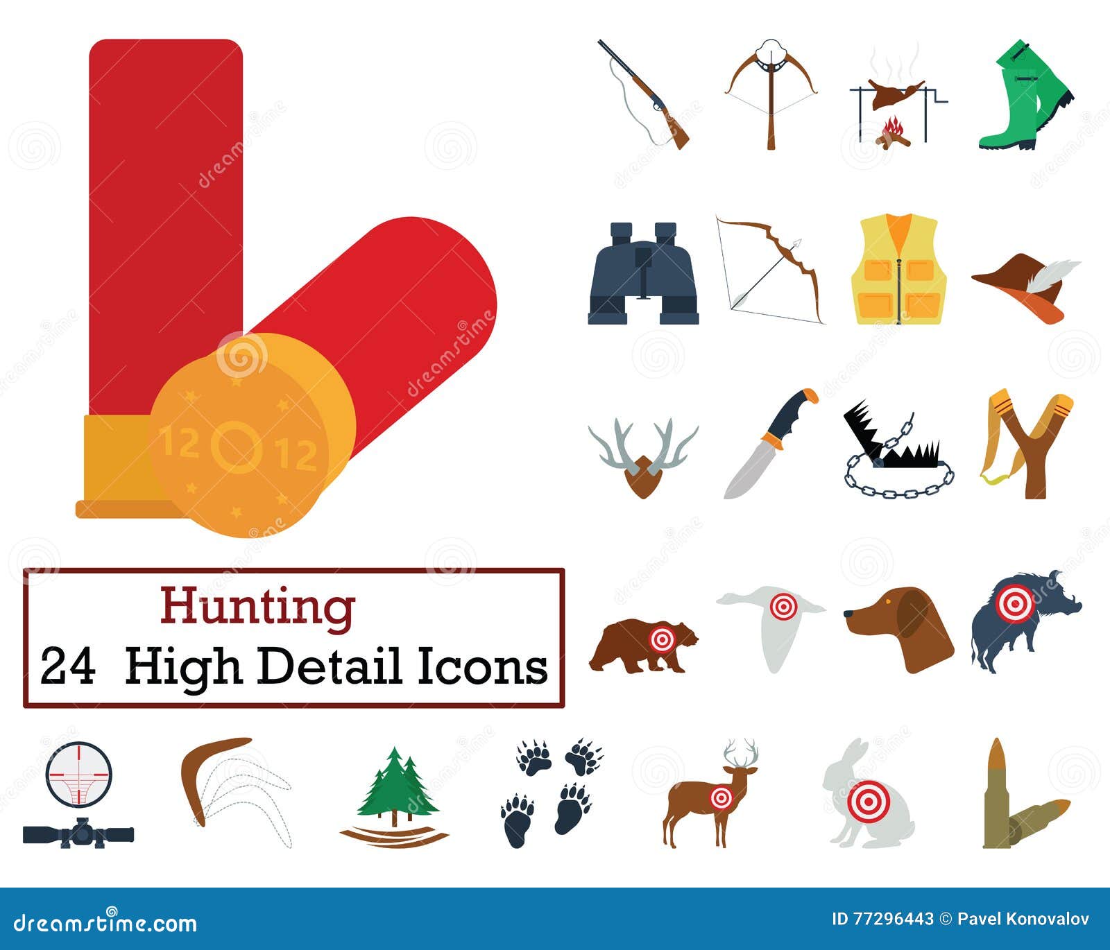 Set of 24 Hunting Icons stock vector. Illustration of black - 77296443