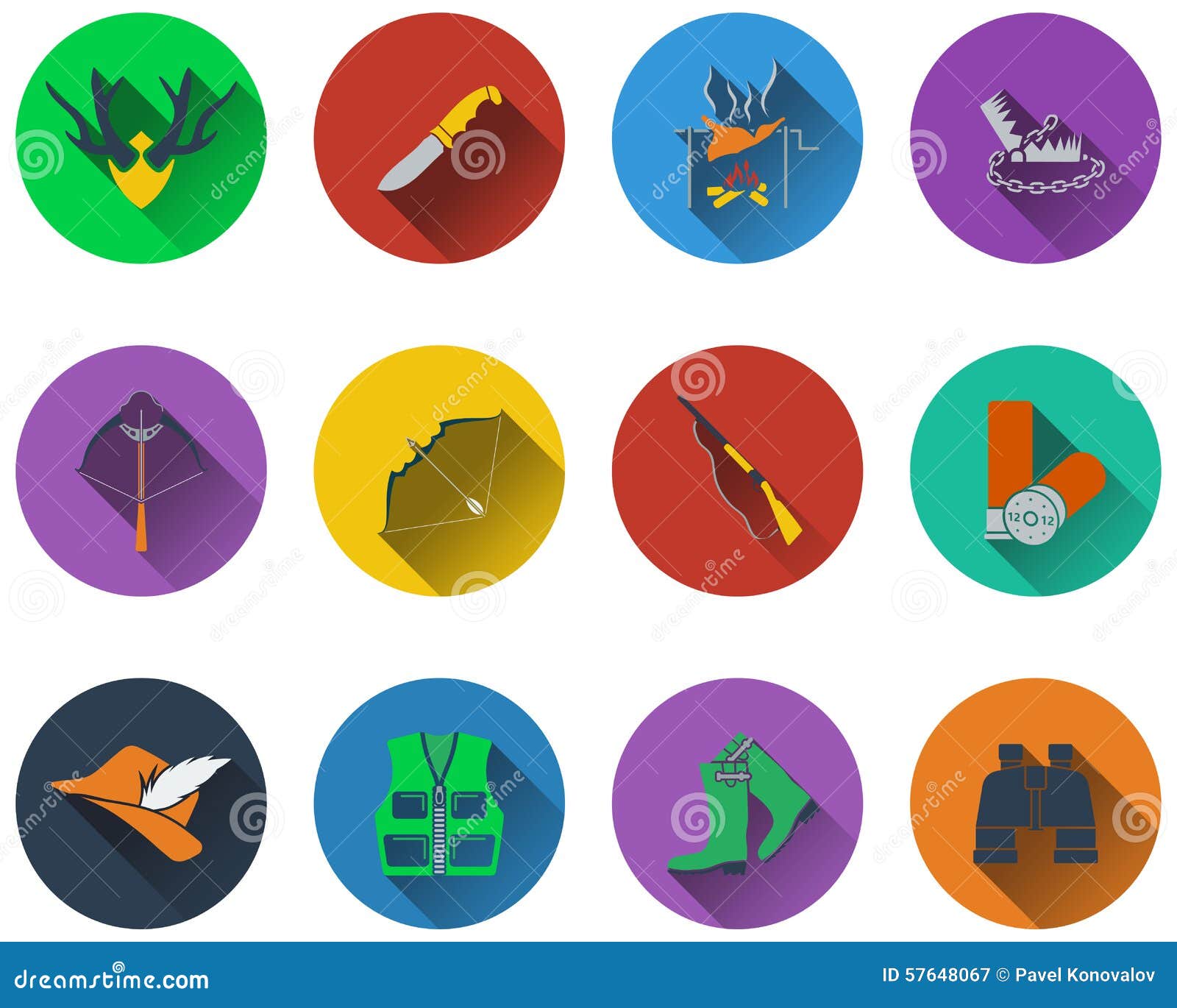 Set of hunting icons stock vector. Illustration of flat - 57648067