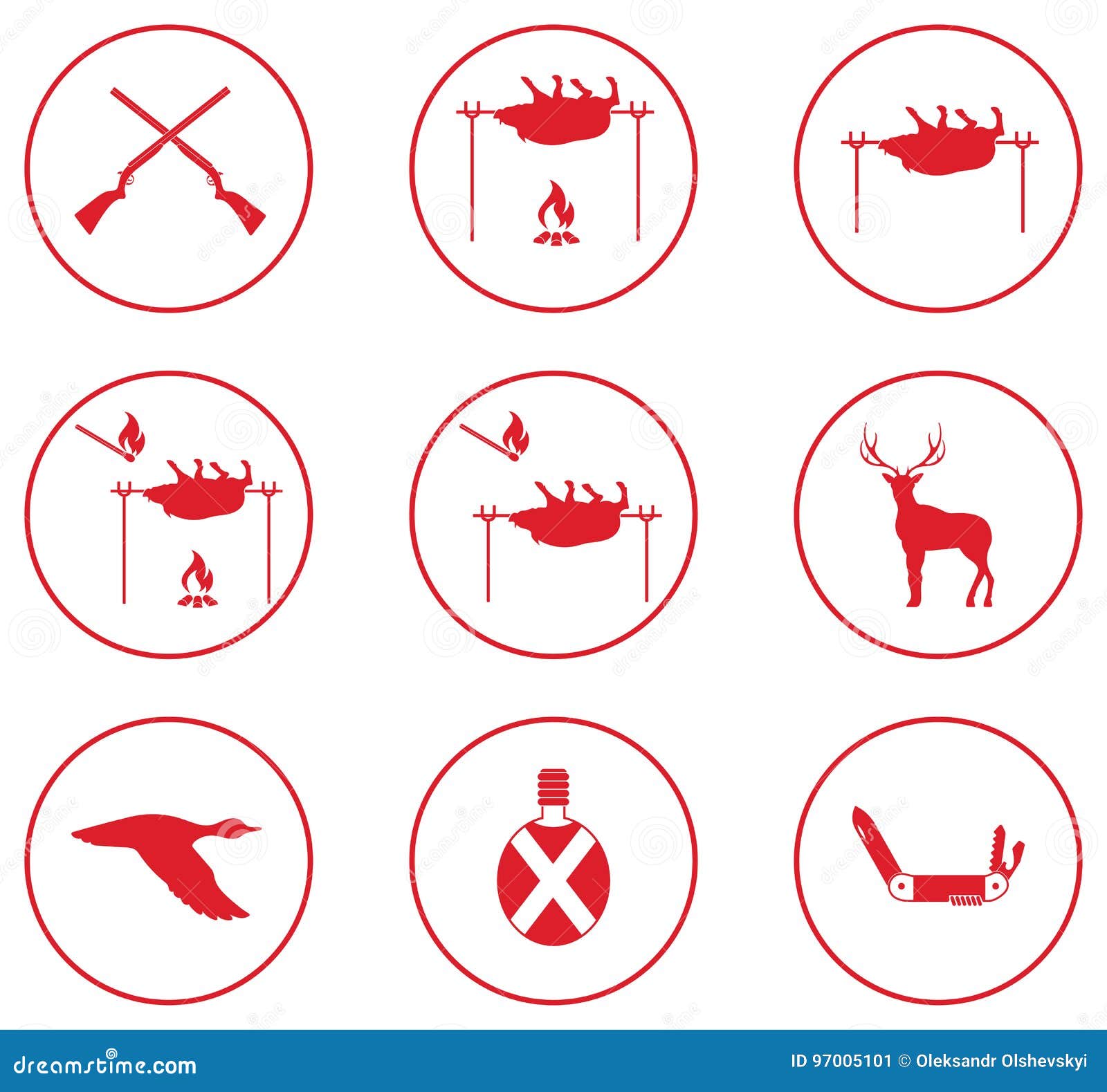 Set of Hunting icons stock vector. Illustration of outdoor - 97005101